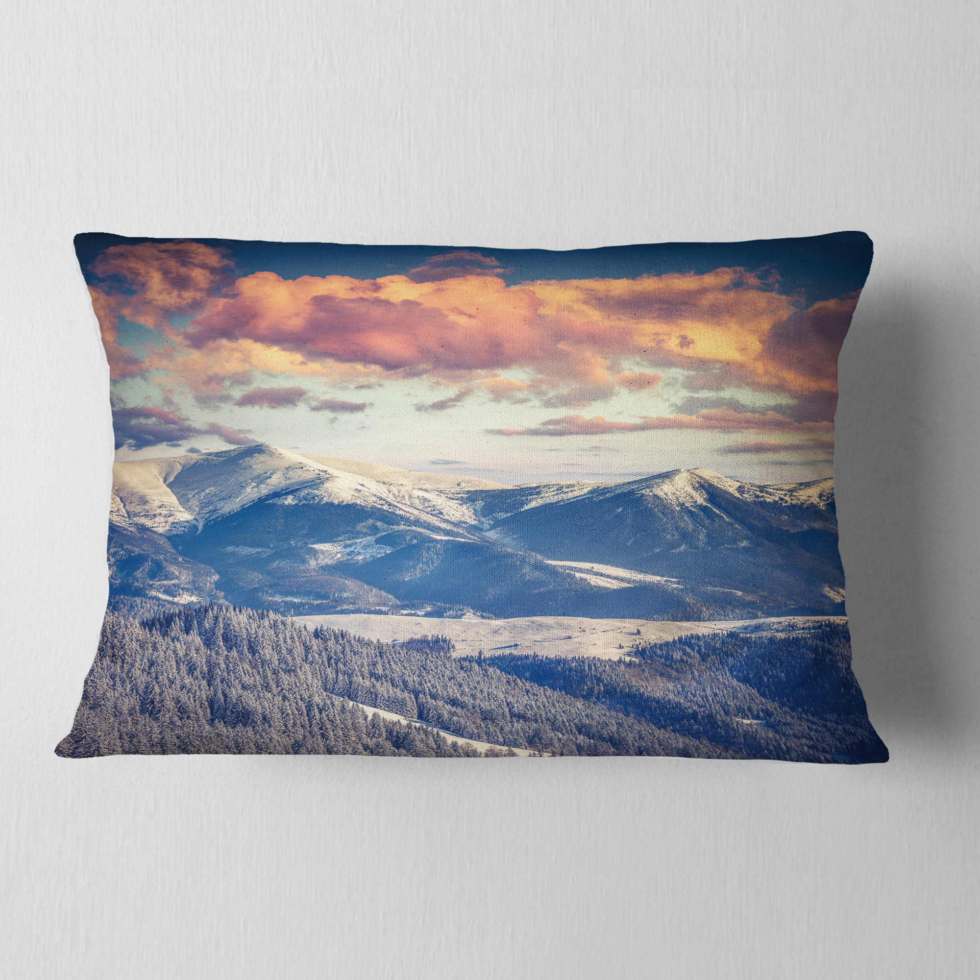 Design Art Printed Winter Alpine Sunset over Hills Lumbar Pillow | Wayfair