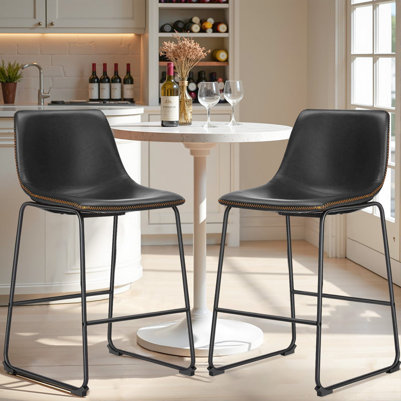 17 Stories Counter Height Barstools With Leather Back, Matel Bar High ...
