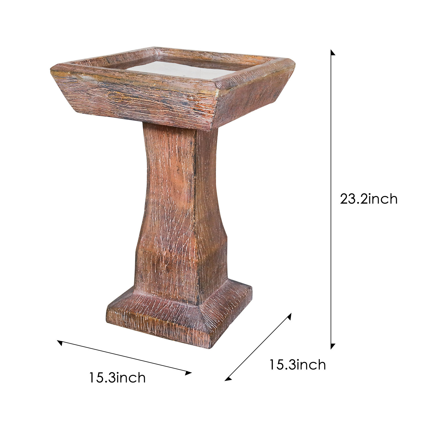 Millwood Pines 23.2in H Square Bird Bath for Garden - Concrete Birdbath ...