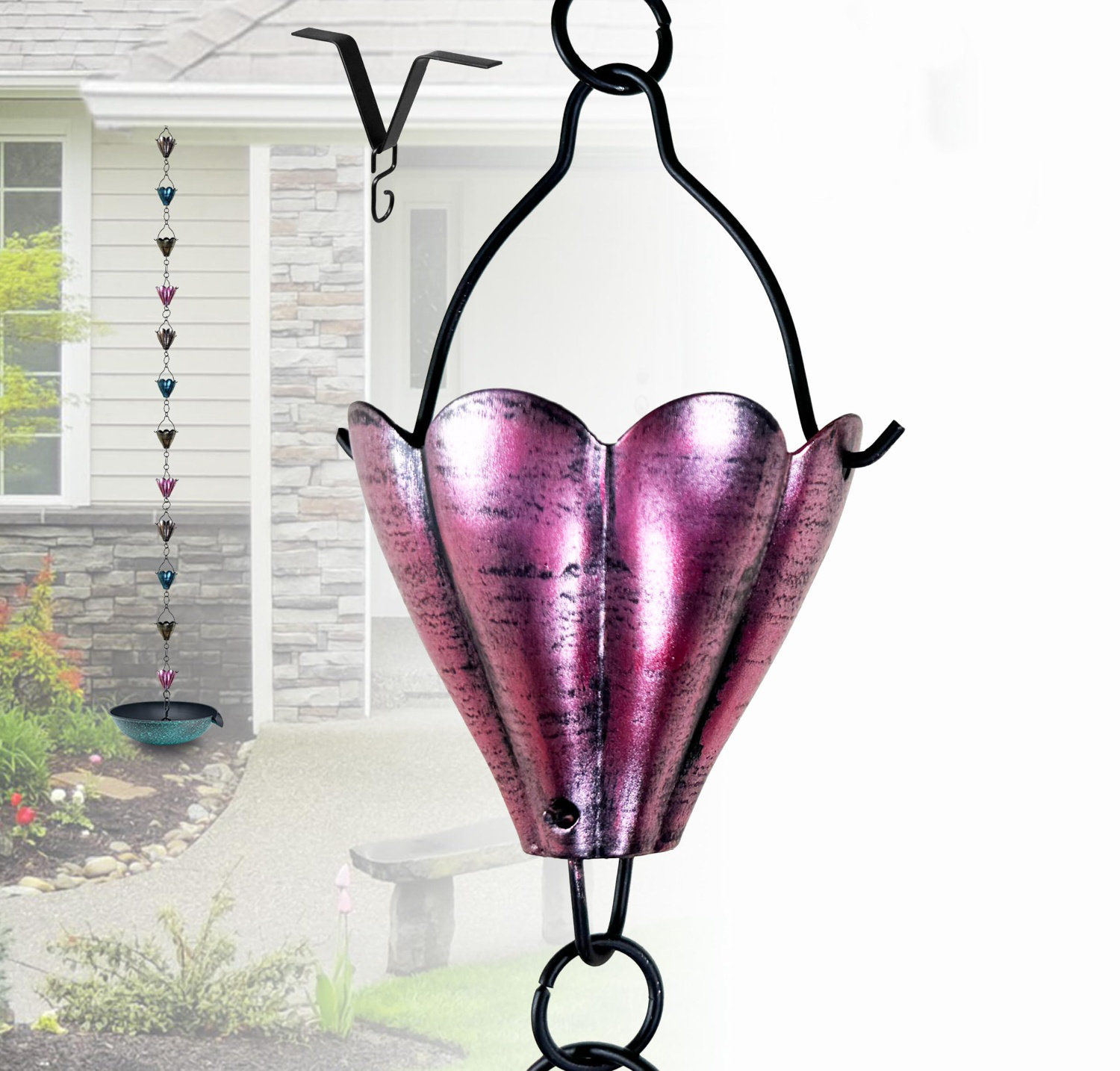 Arlmont & Co. Rain Chain Water Collection for Gutters,8.5 FT Chains for ...