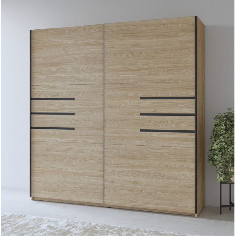 Brayden Studio Elegant Oiled Oak Sliding Door Wardrobe - Violla W200cm ...