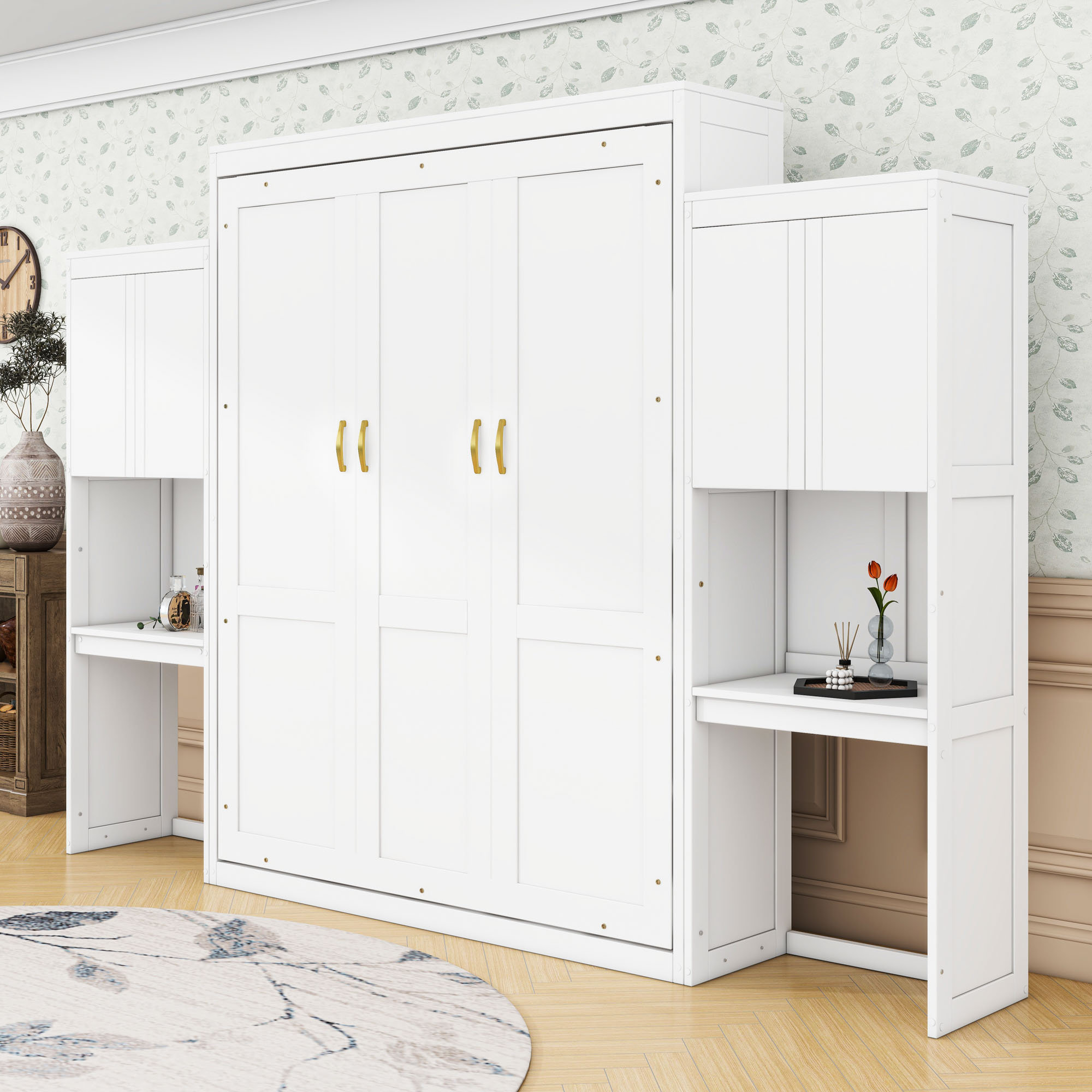 Winston Porter Queen-Size Wooden Murphy Bed with Integrated Shelves ...