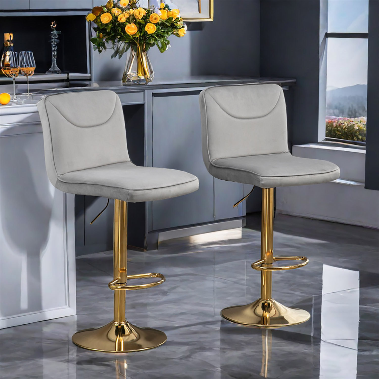 Mercer41 Karlau Swivel Upholstered Adjustable Height Counter Stool with ...