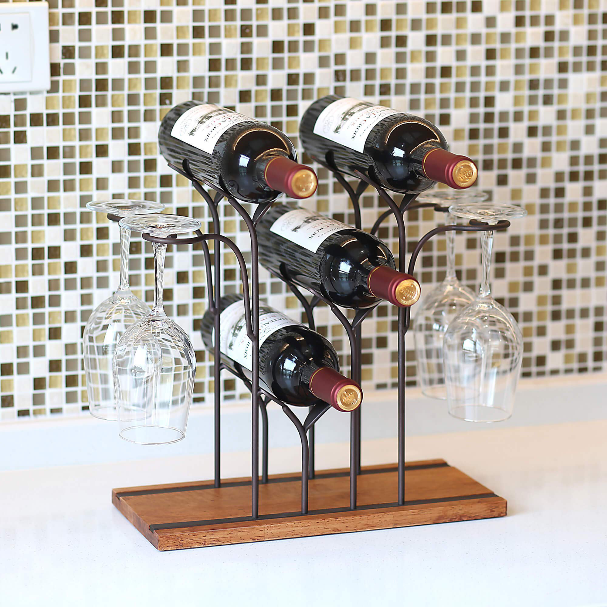 Lark Manor™ Tabletop Wood Wine Holder, Countertop Wine Rack, Hold 4 ...