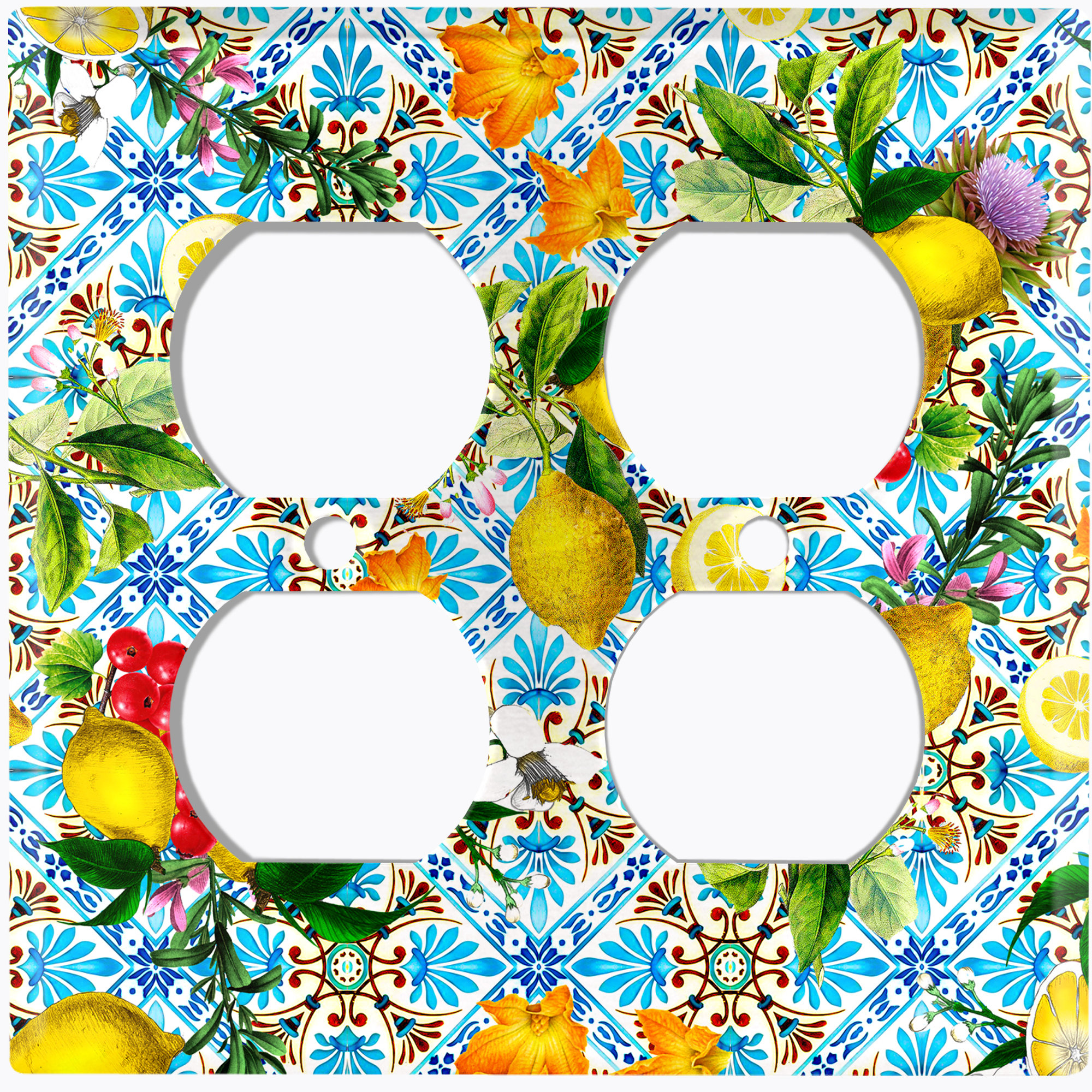 WorldAcc Elegant Fruit Flowers Tile 2-Gang Duplex Outlet Wall Plate ...