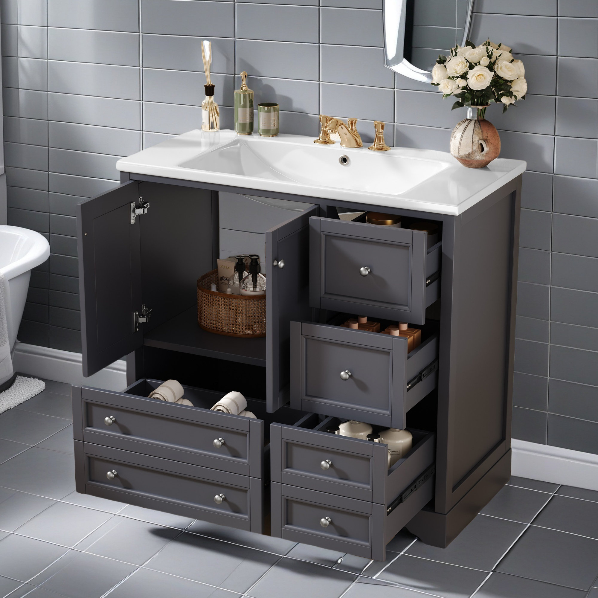 Magiccactus 36Inch Bathroom Vanity Without Sink, Solid Wood ...