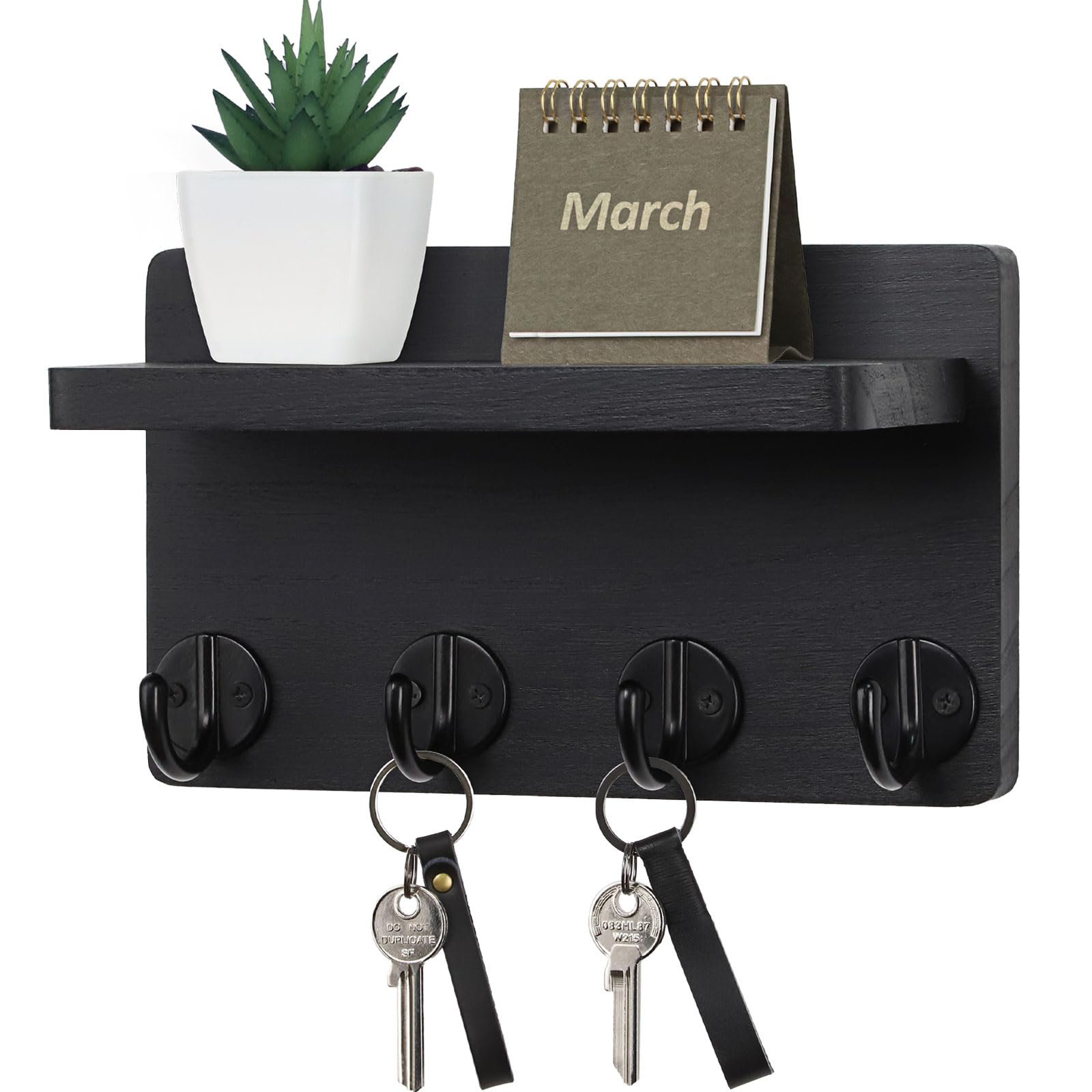 Ebern Designs Key Holder Wall Mount, 8.5 Inch Small Home Decor Wooden ...