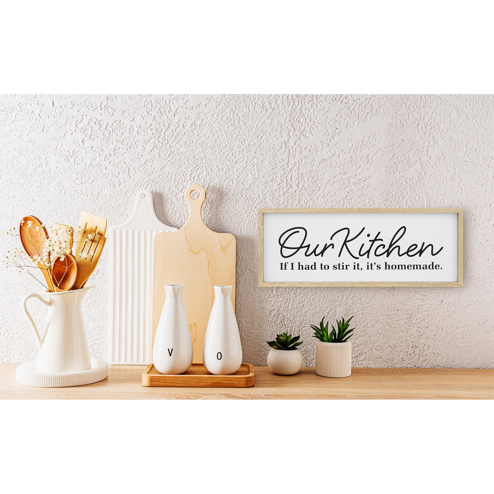Gracie Oaks Our Kitchen Block Tabletop Sign, Beige and Black | Wayfair