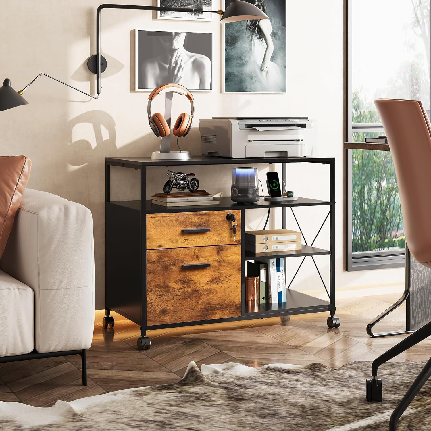 Inbox Zero 2 Drawer Locking Lateral File Cabinet With Charging Station ...