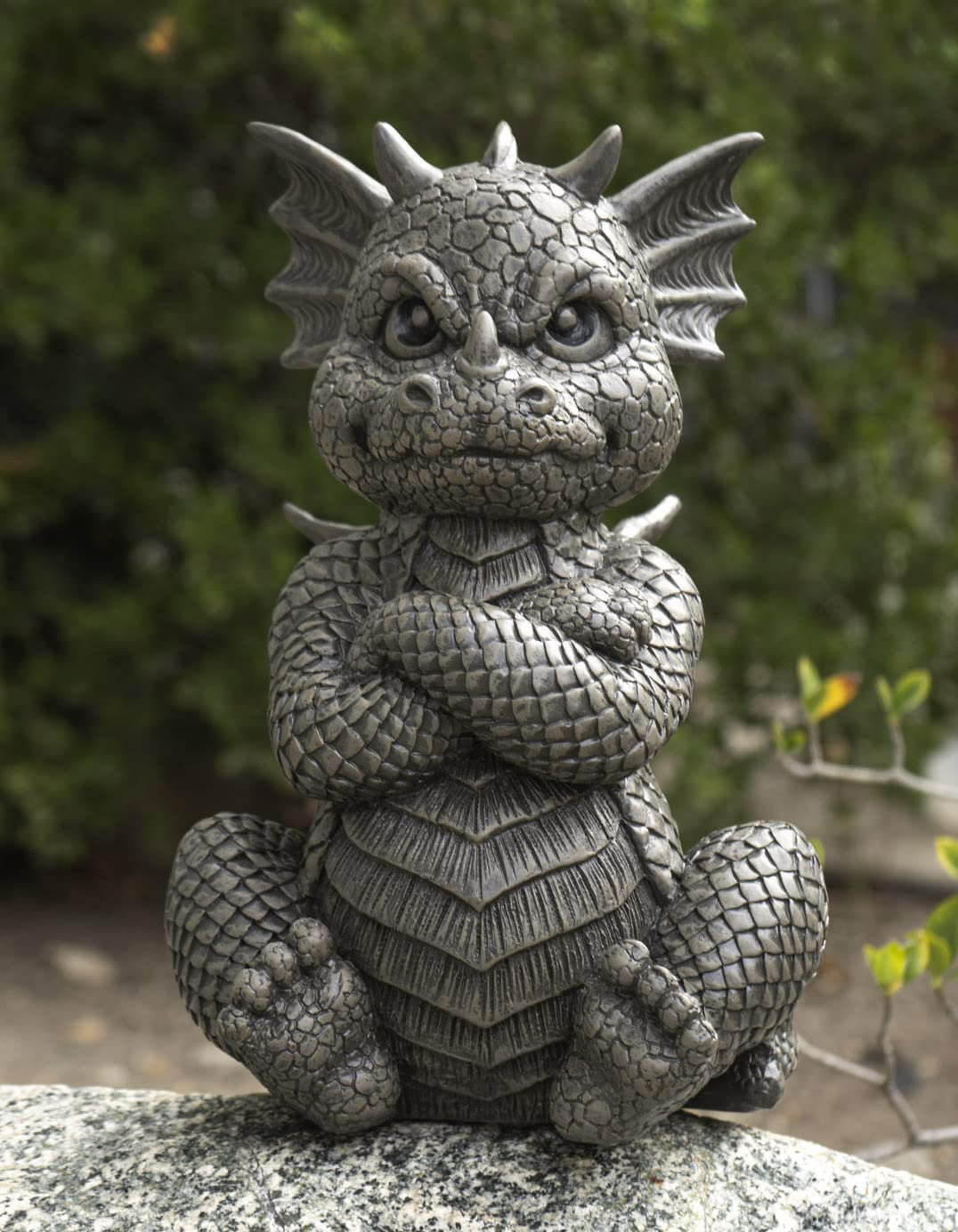 Trinx Whimsical Garden Dragon Folding His Arms With Angry Face Figurine 10.25" H Cute Grumpy ...