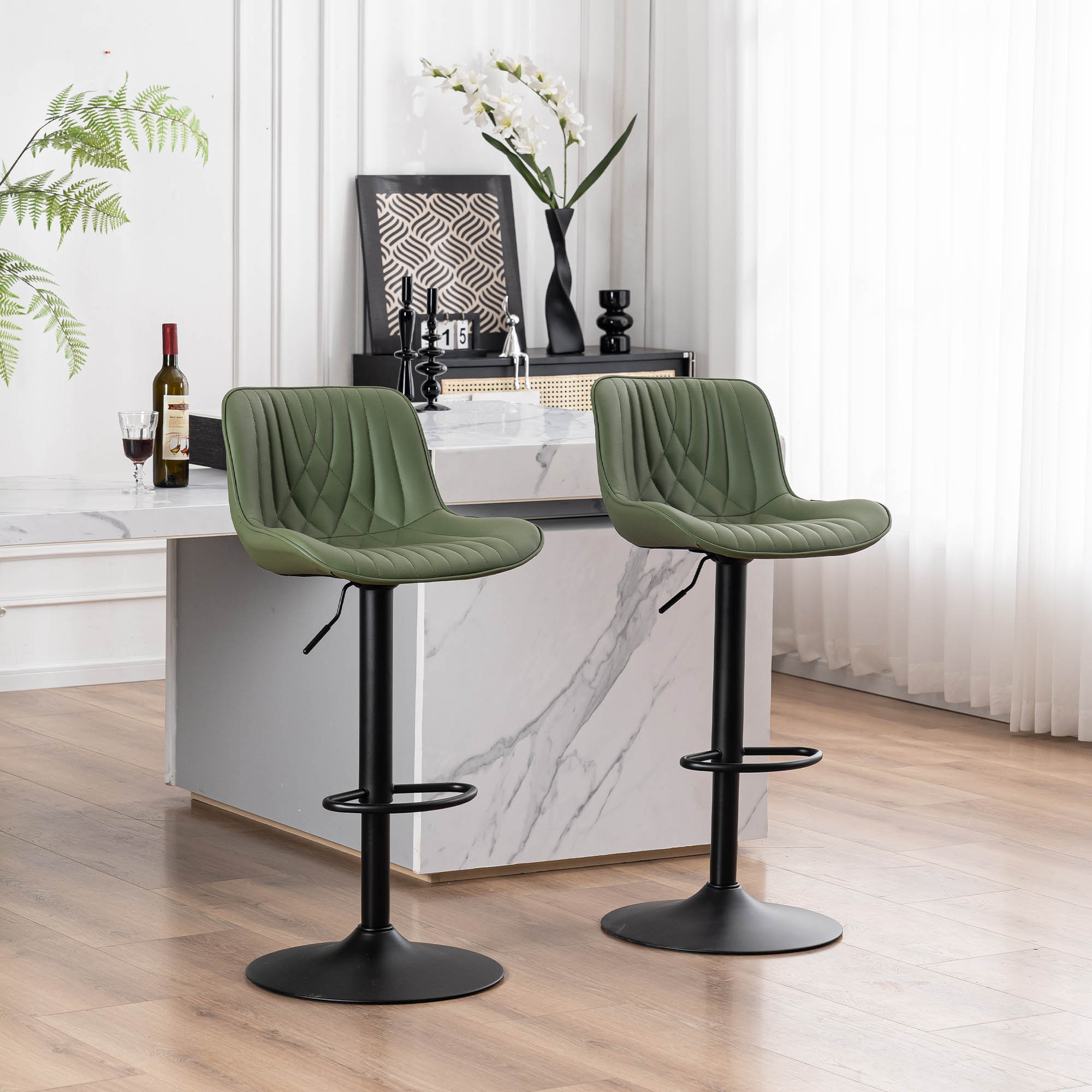 Hokku Designs Zager Swivel Adjustable Height Bar Stools, Leather ...