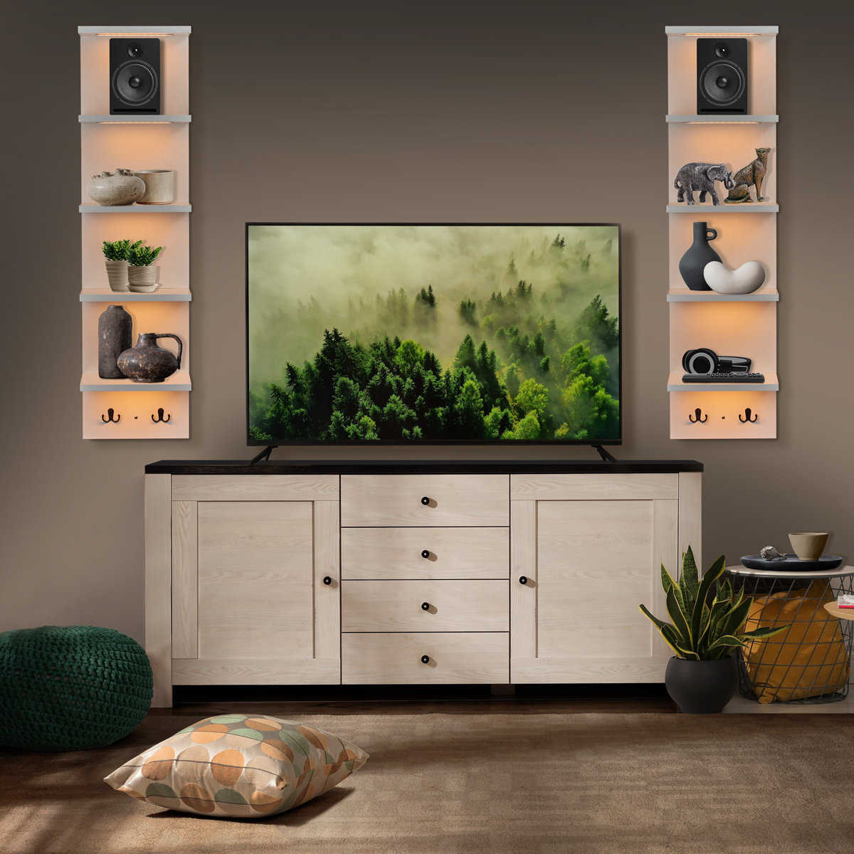 Sorbus LED Light Display Shelf - Vertical 5 Tier Wall Shelf Unit with 2 ...