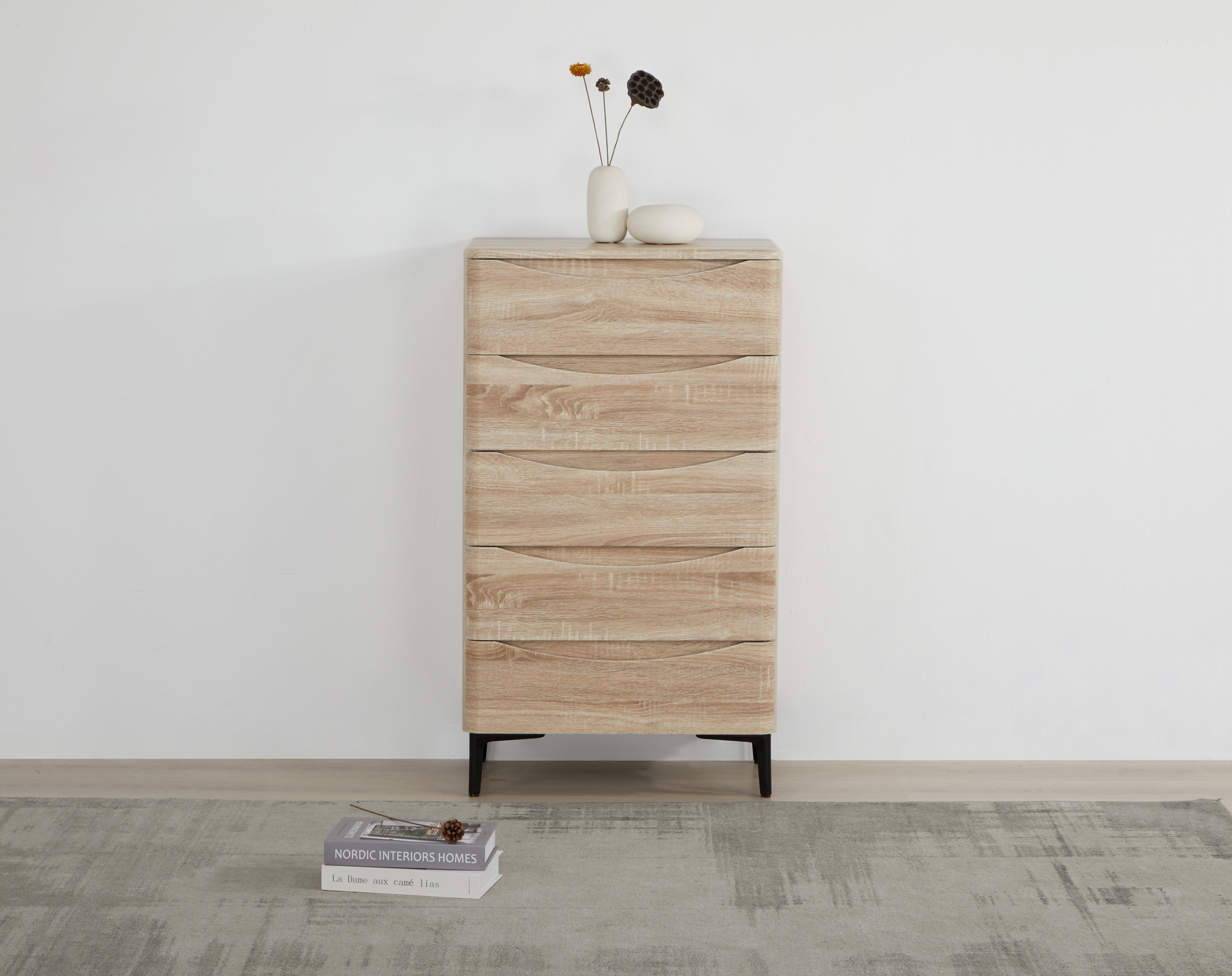 Wrought Studio™ 41“ High Modern 5-Drawer Chest in Oak Wood Grain Vinyl ...