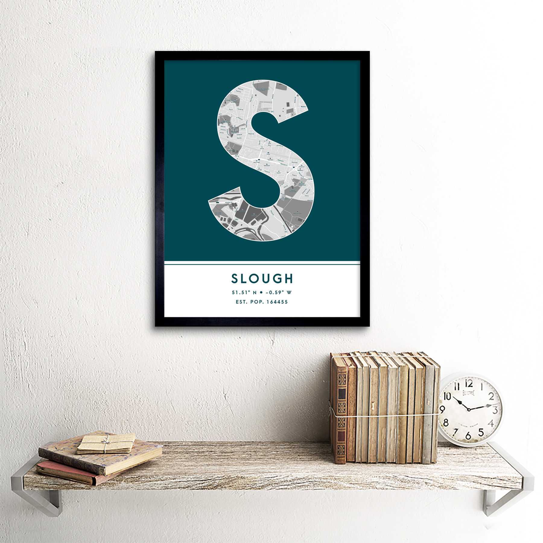 Wee Blue Coo Slough England United Kingdom City Map Teal Colour Block ...
