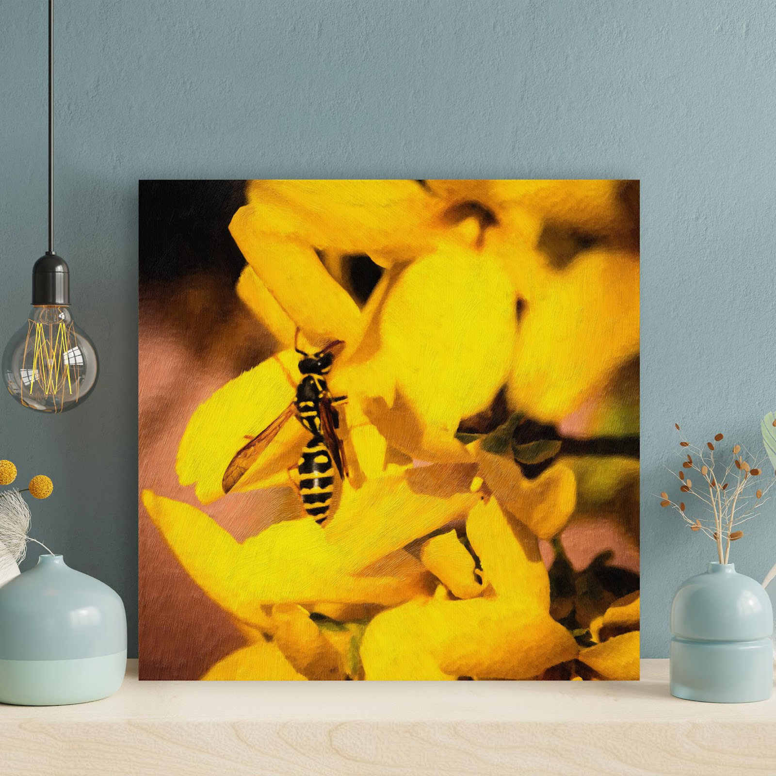 Gracie Oaks Black And Yellow Wasp On Yellow Flower - 1 Piece Square ...