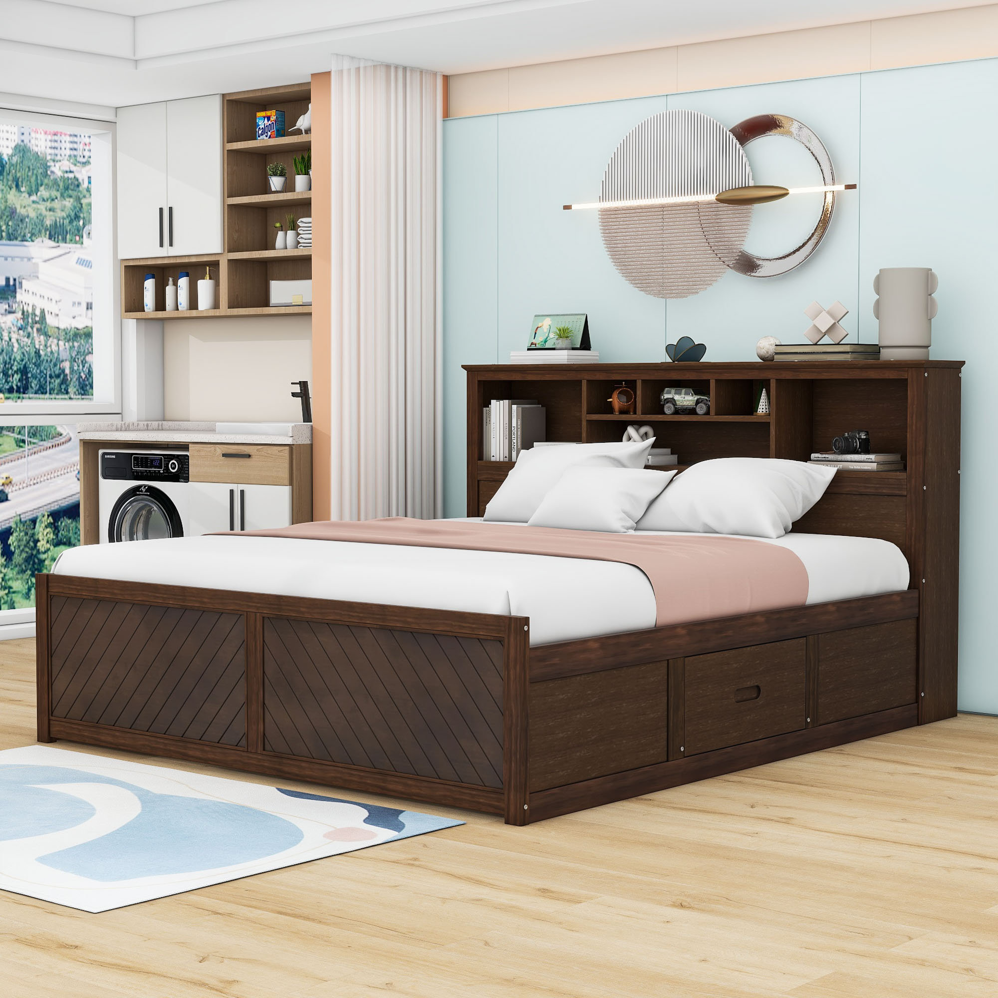 Lark Manor™ King Platform Bed with USB-Equipped Storage Headboard and 2 ...