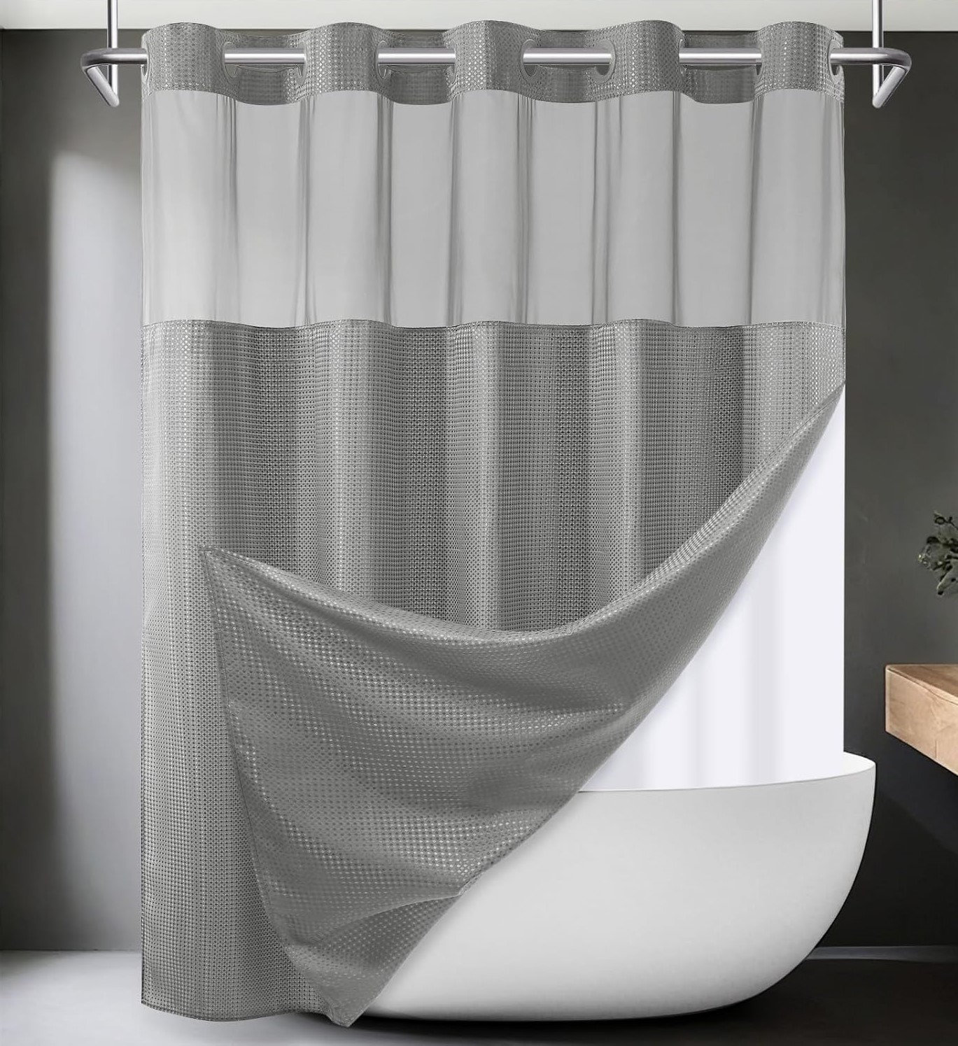 Hokku Designs Shower Curtain with Snap in Liner Set, No Hook Waffle ...