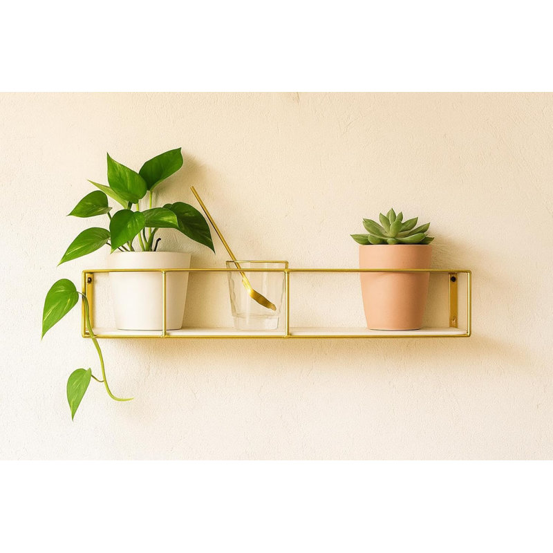 Mercer41 Gold Iron Floating Wall Shelf, Modern Wall-mounted Storage ...