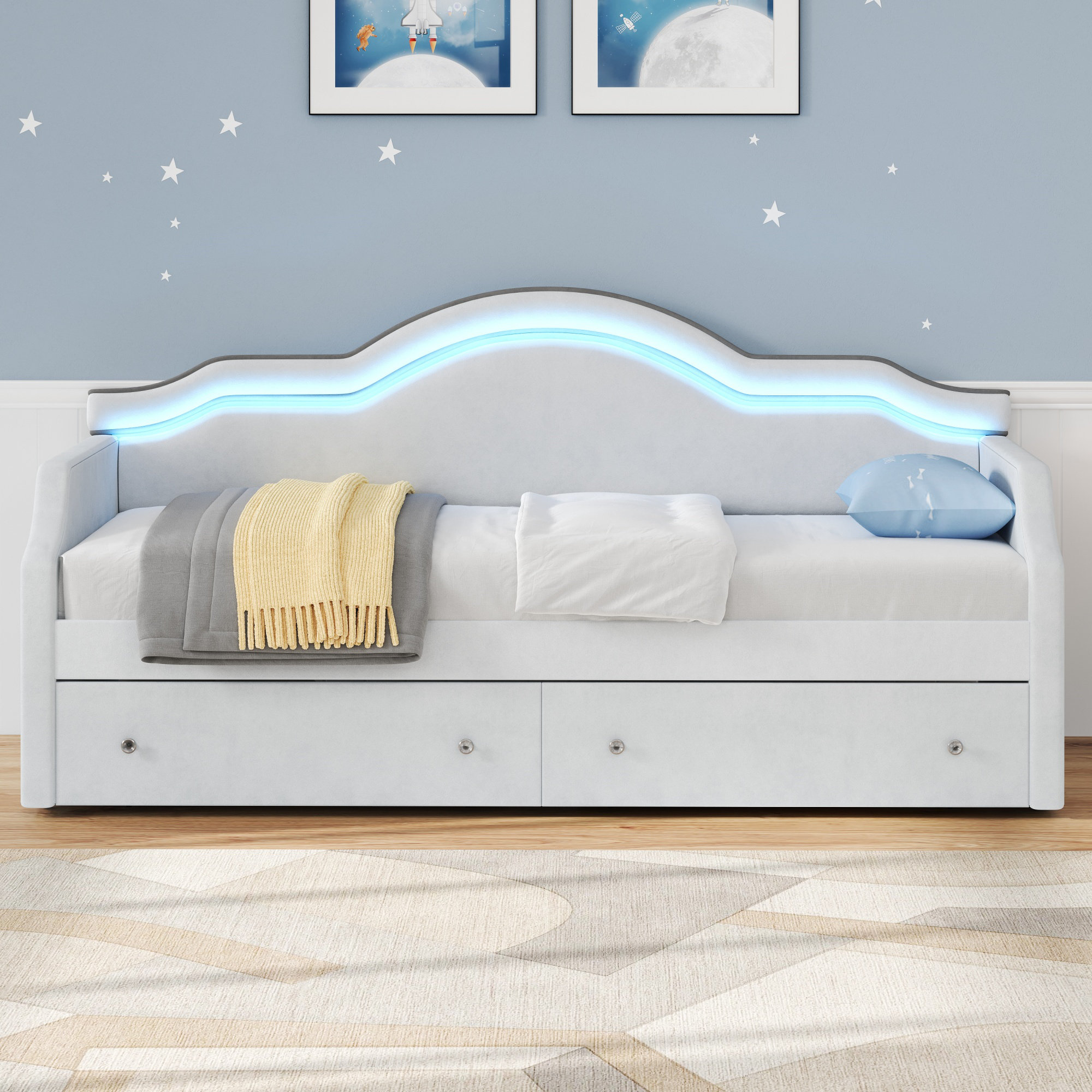 Everly Quinn Upholstered Daybed with LED and 2 Drawers | Wayfair