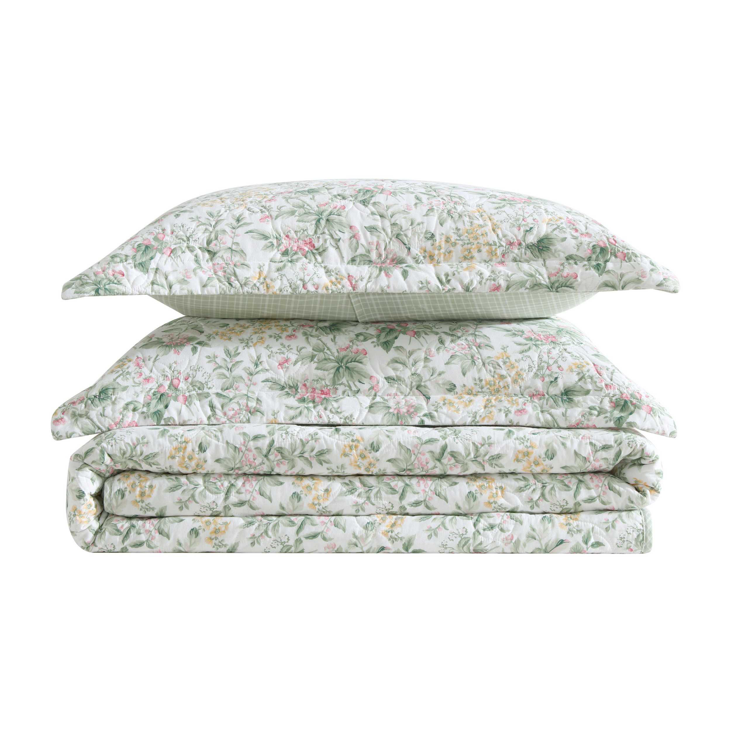 Laura Ashley Bramble Floral Cotton Reversible Pink Quilt Set - Wayfair ...