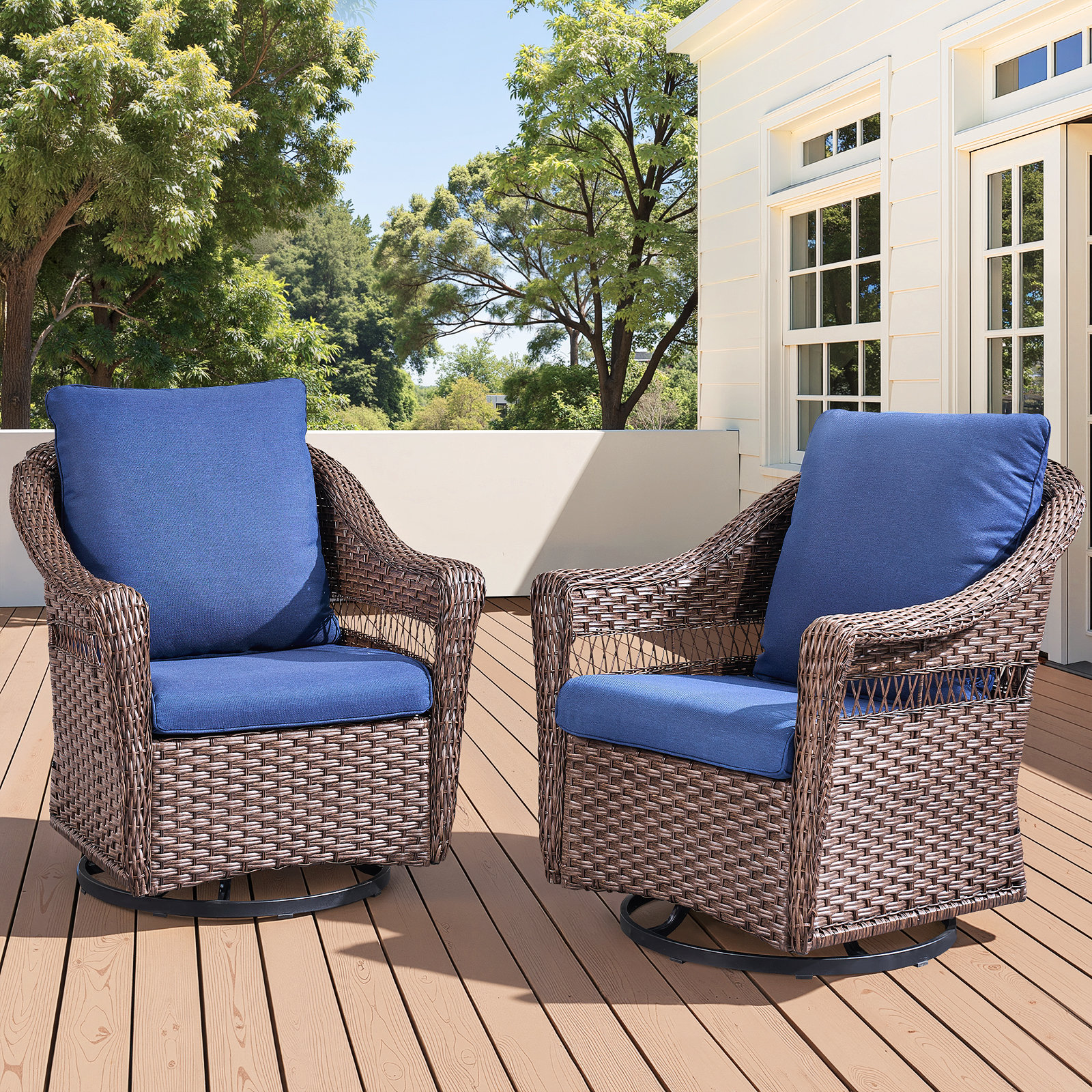 Rosecliff Heights Set Of 2 Outdoor Swivel Patio Chairs – All-Weather PE ...