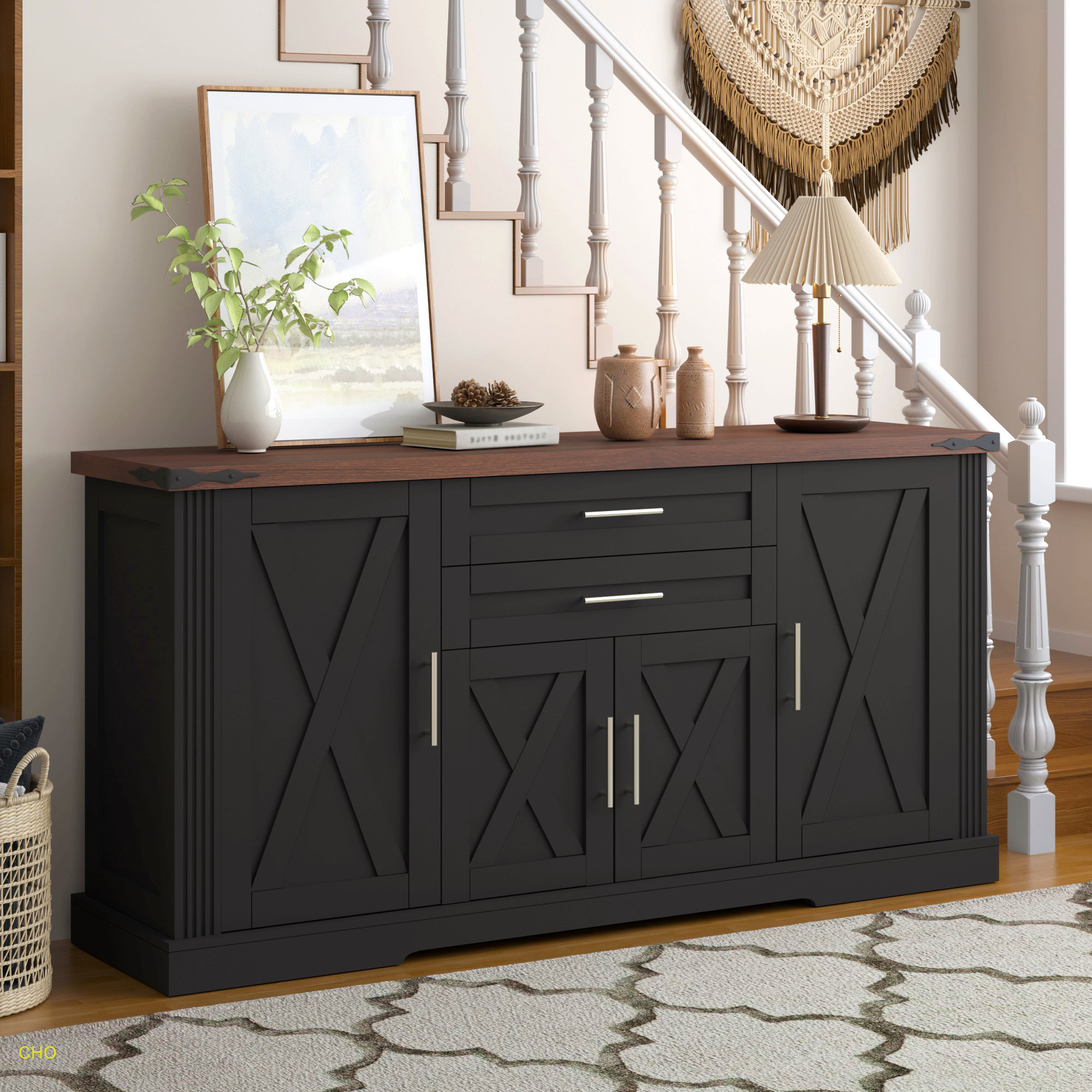 August Grove 63" Farmhouse Barn Door Storage Cabinet With 2 Drawers ...
