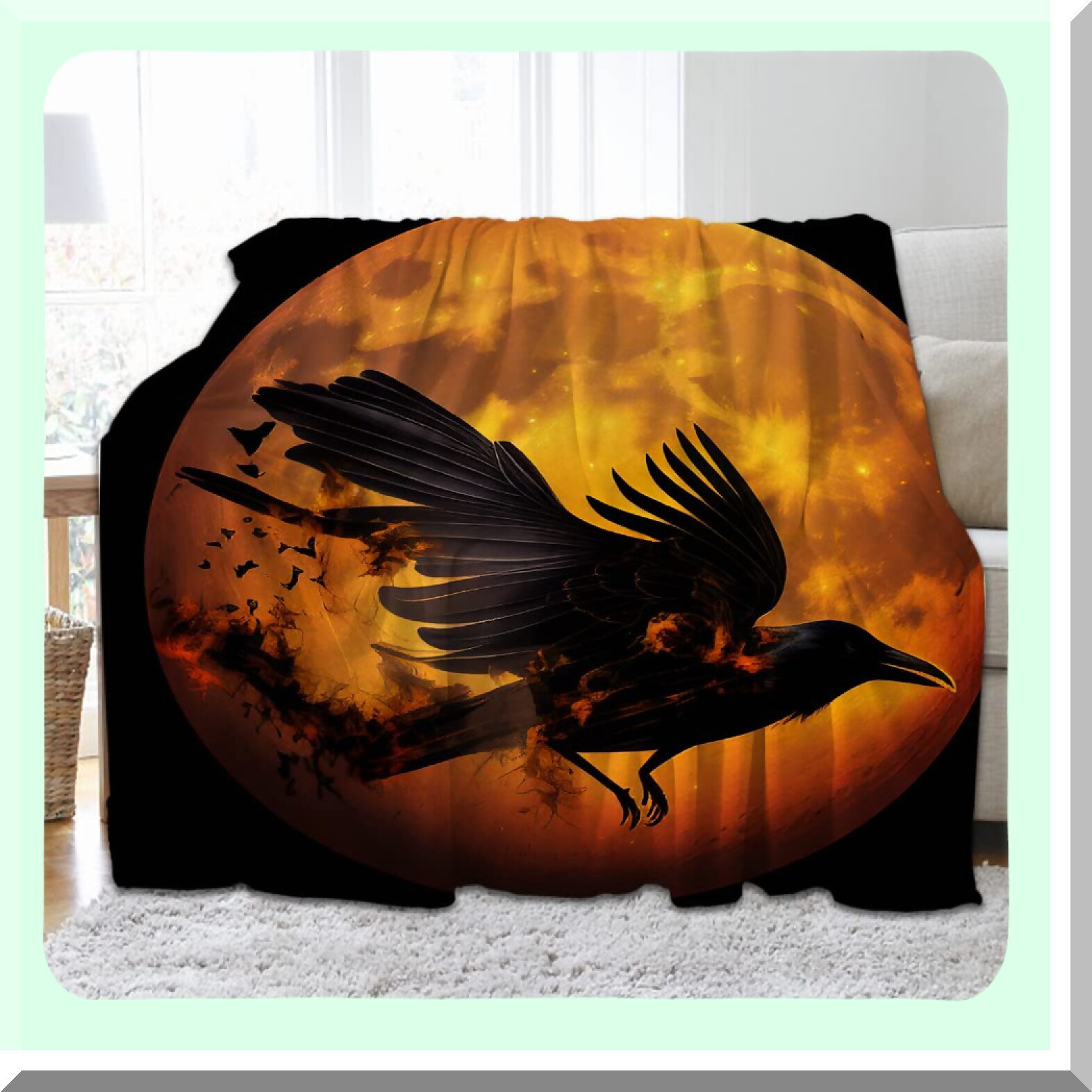 BRBCA Midnight Raven Fleece Throw - Soft, Cozy Black Crow Blanket for ...
