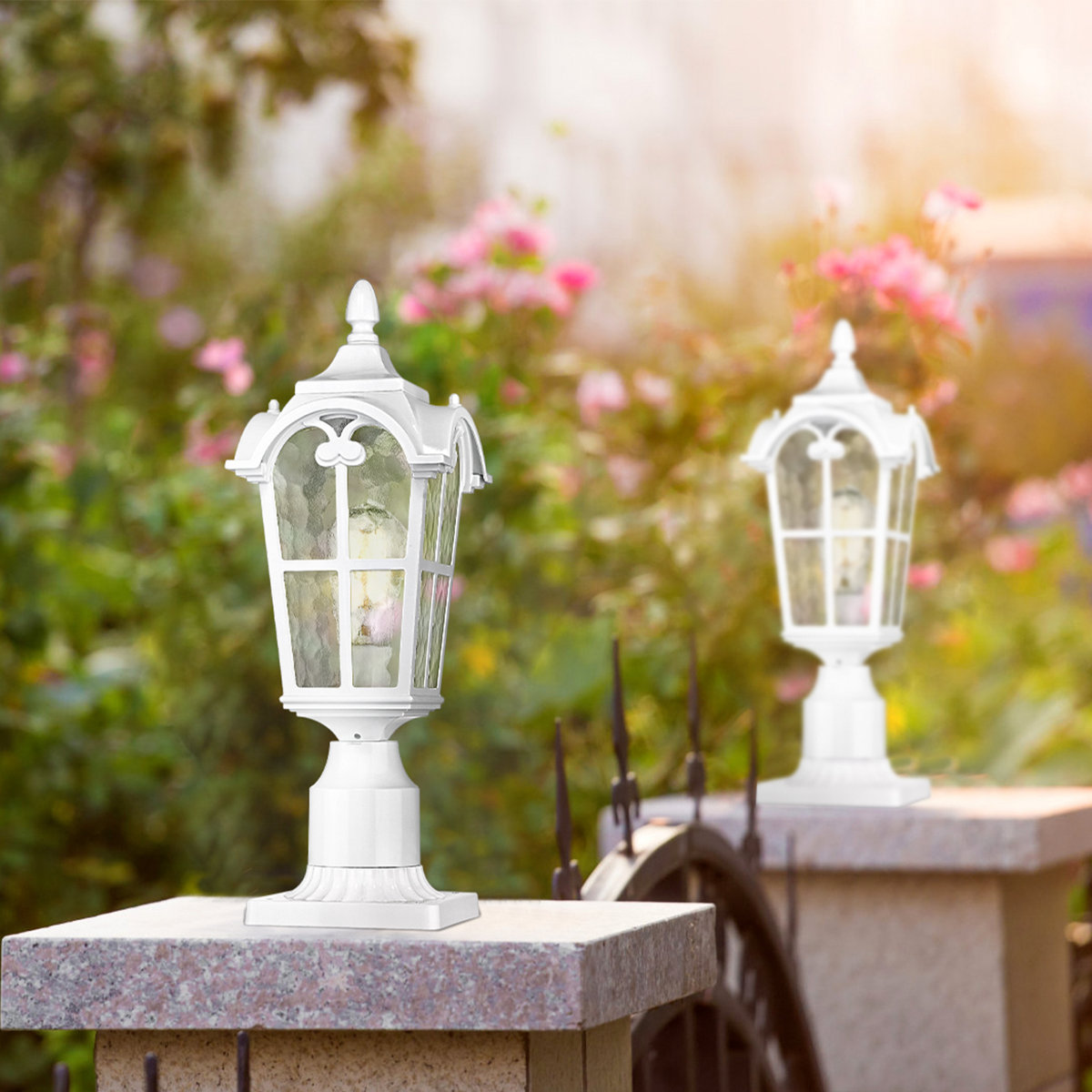 Jazava 17 Inch Aluminum Vintage Water Glass Post Lantern Head White ...