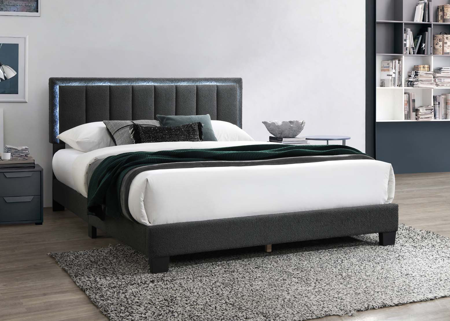 Latitude Run® 1pc Queen Size Bed Charcoal Wool Fabric Channel Tufting w ...