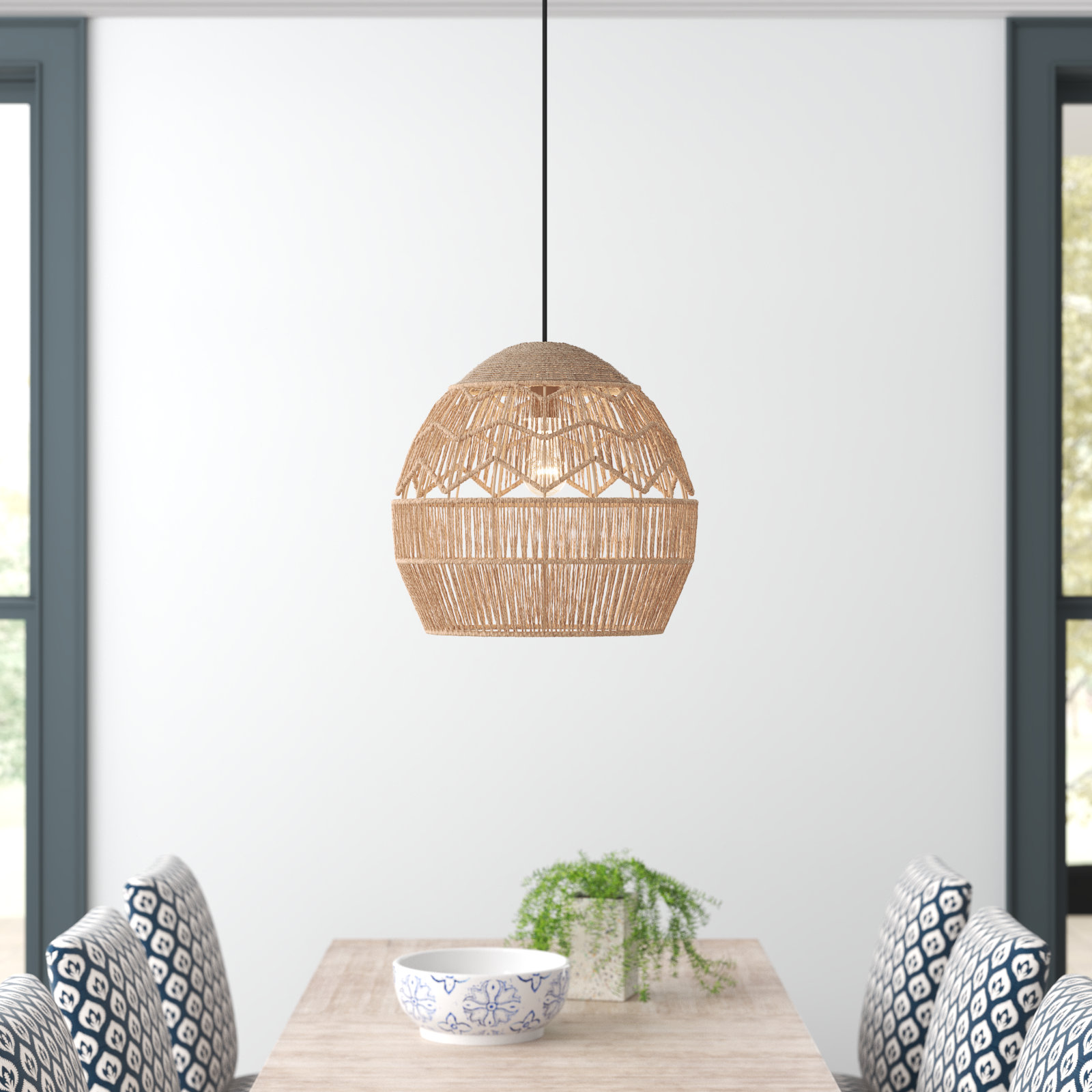 Mistana™ 15.5" Ames Metal and Woven Hemp Rope Hanging Pendant, Brown ...