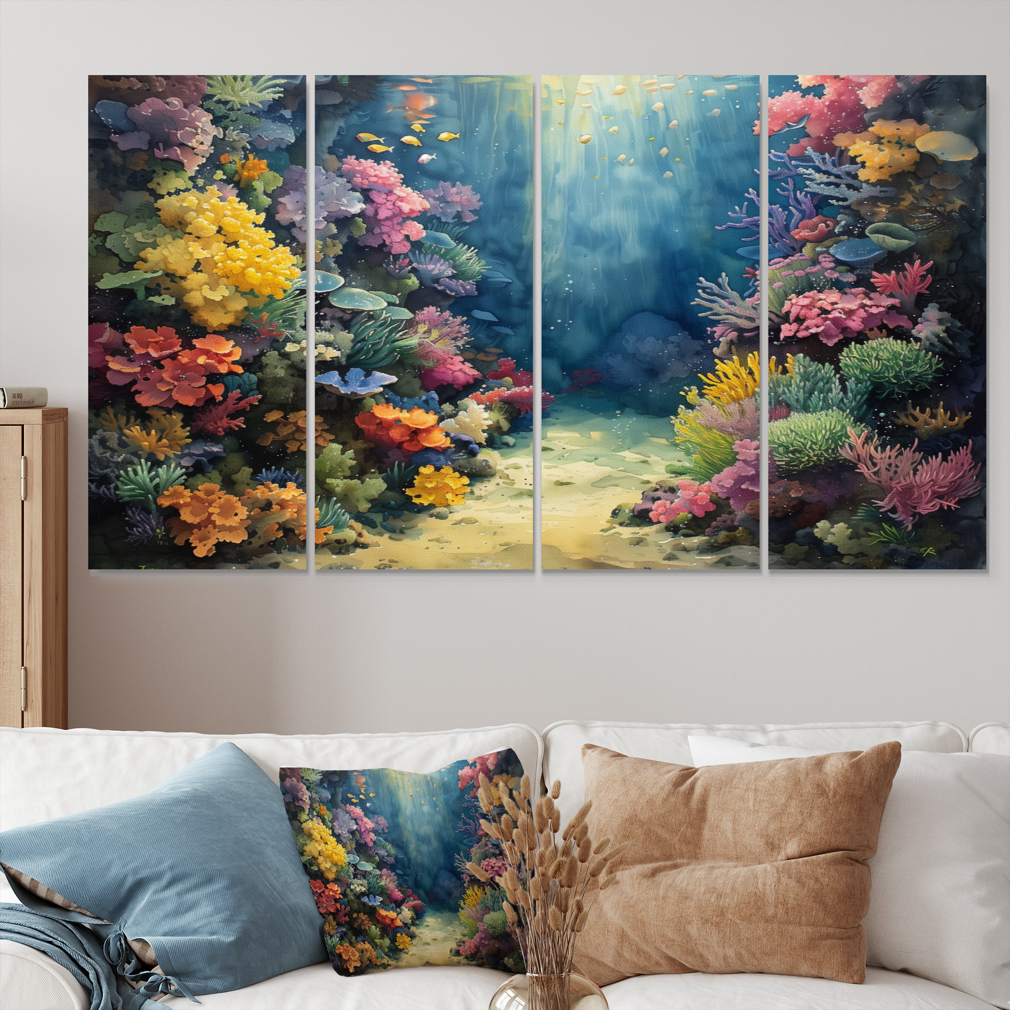 Highland Dunes Blue Coral Sea Floor Symphony II - Coral Wall Art Living ...