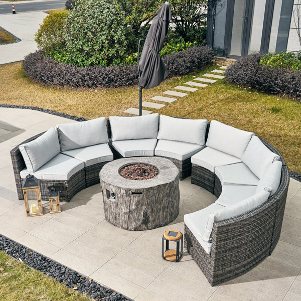 Hokku Designs Orsin 8 Person Outdoor Conversation With Fire Pit Table ...