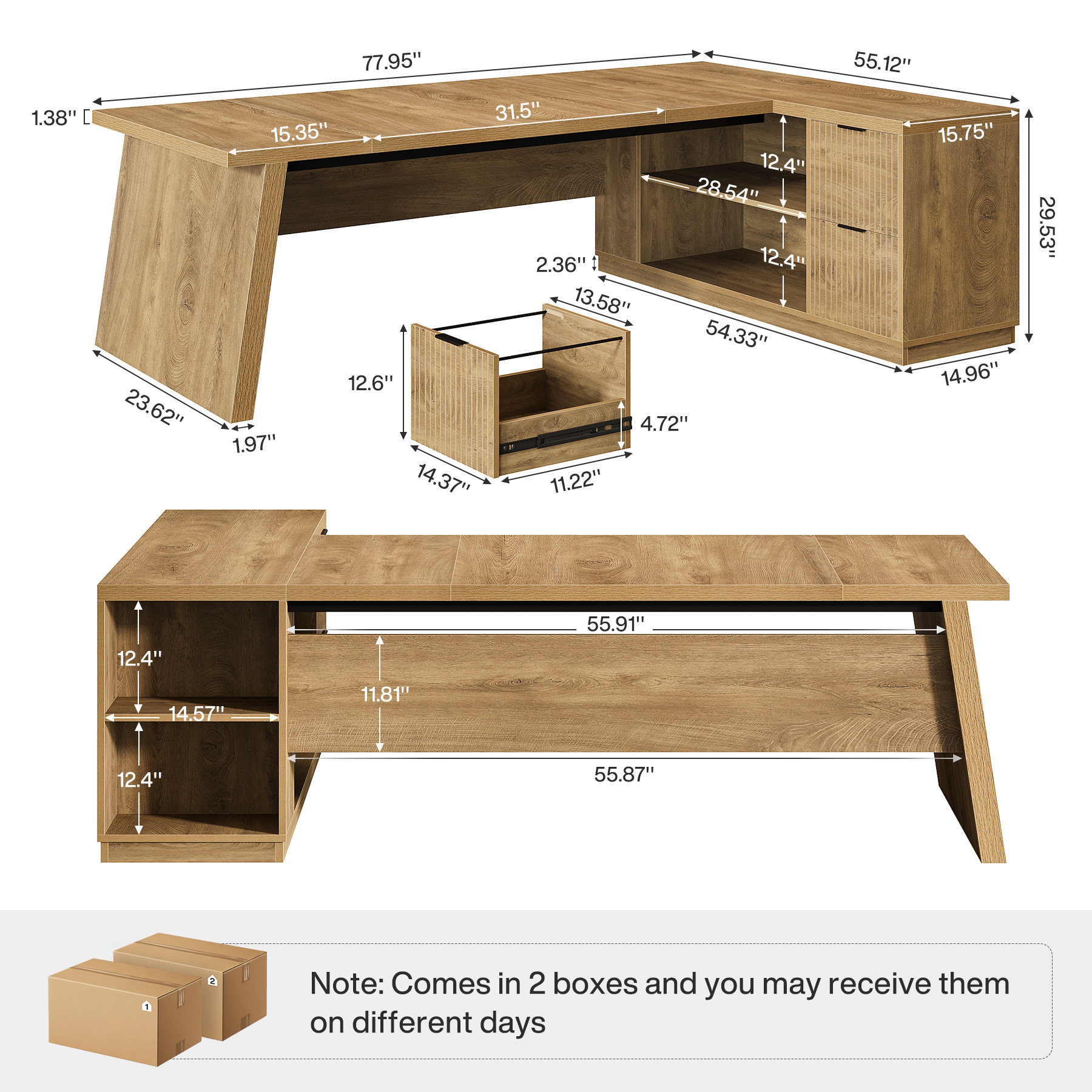 Millwood Pines 78 Inch L Shaped Large Executive Desk, Corner Home ...