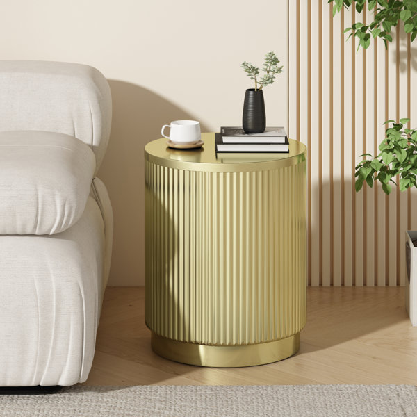Mercer41 Golden Round Side Table With Vertical Stripes Side Table | Wayfair
