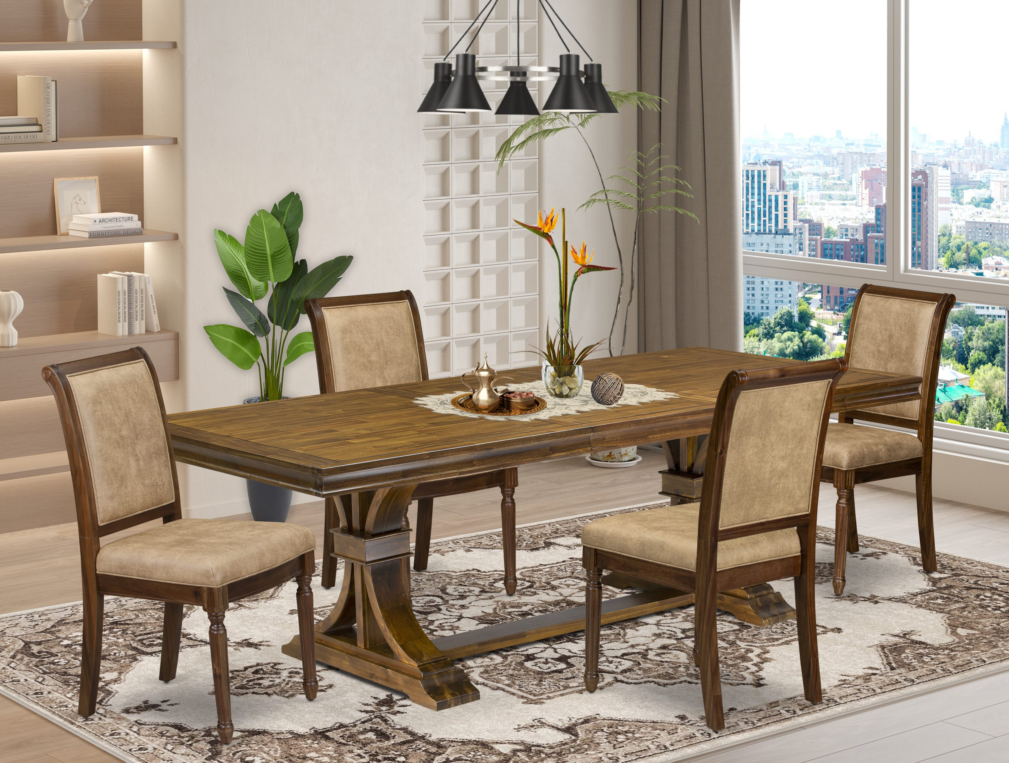 Red Barrel Studio® 5-piece Modern Dining Table Set consists of a Kitchen Table and 4 Polyester ...