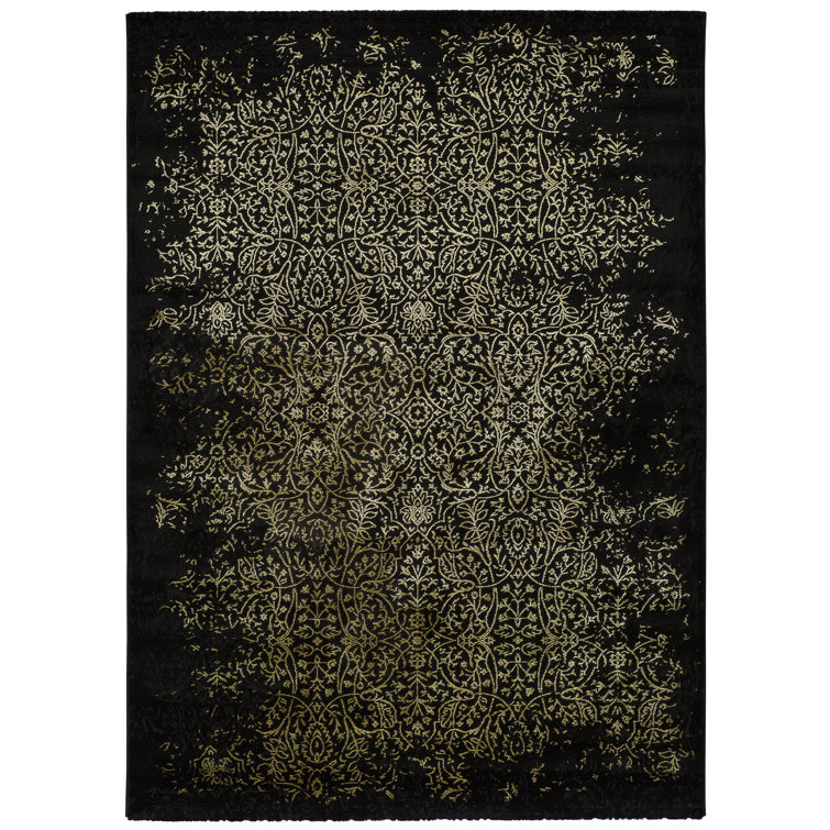Marlow Home Co. Fetzer Floral Machine Woven Black Area Rug | Wayfair.co.uk