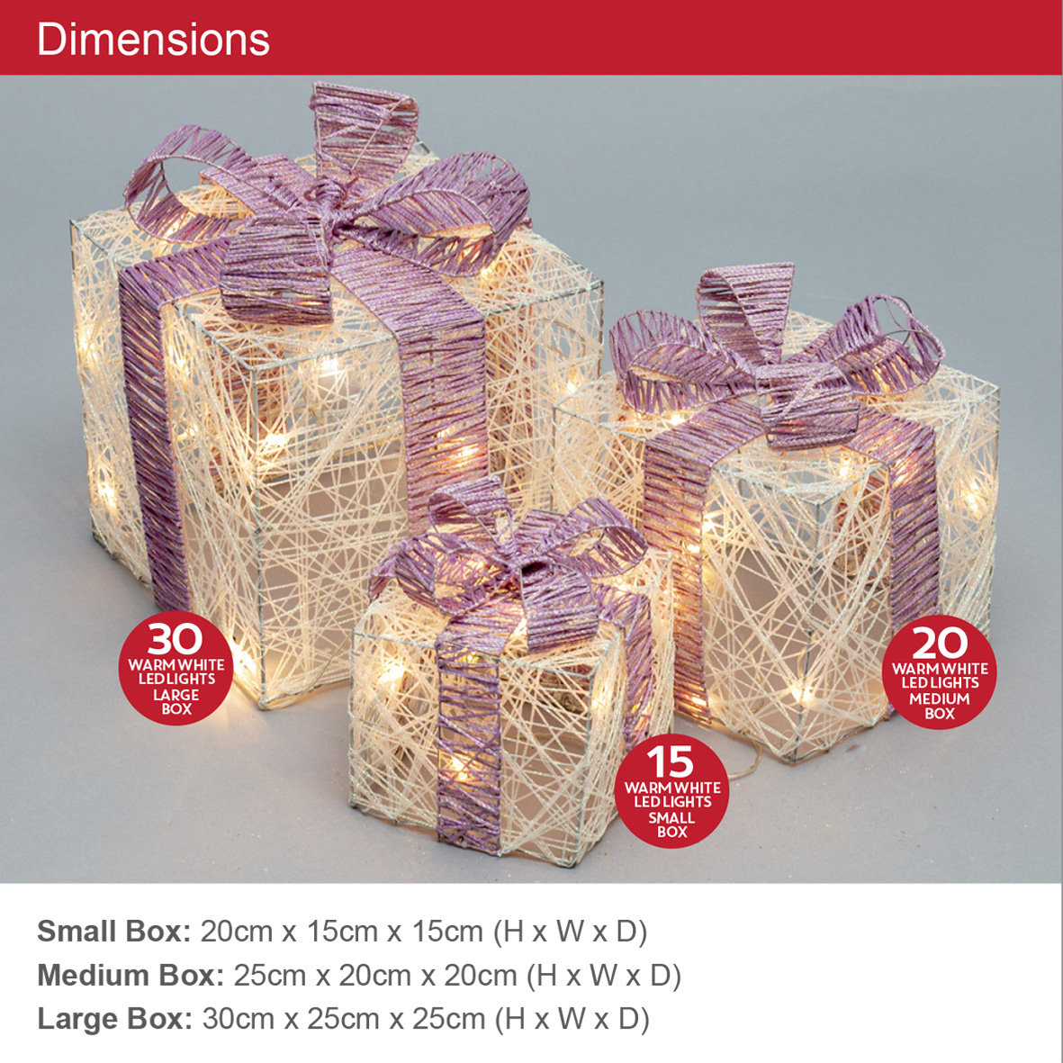 The Seasonal Aisle 3 Piece LED Ligth Up Xmas Gift Box with Pink Bow Set ...