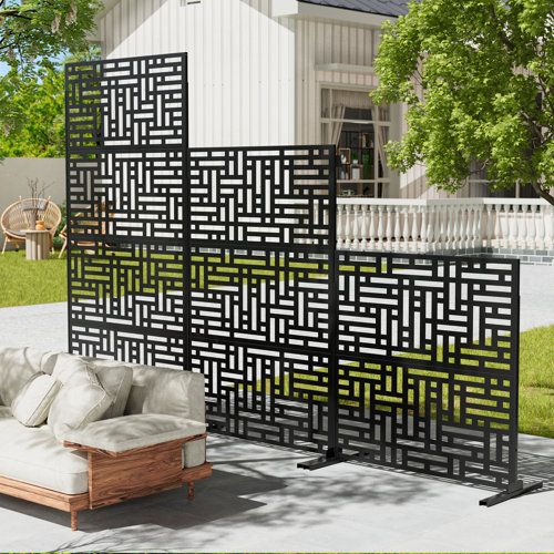 YOUDENOVA 6 ft. H x 4 ft. W Metal Privacy Screen Fence Geometry-Black ...
