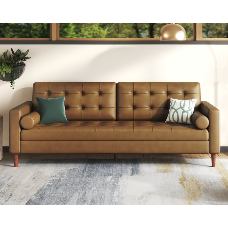 Latitude Run® Leather Sofa,Genuine Leather Sofa,3 Seater Sofa,Mid ...