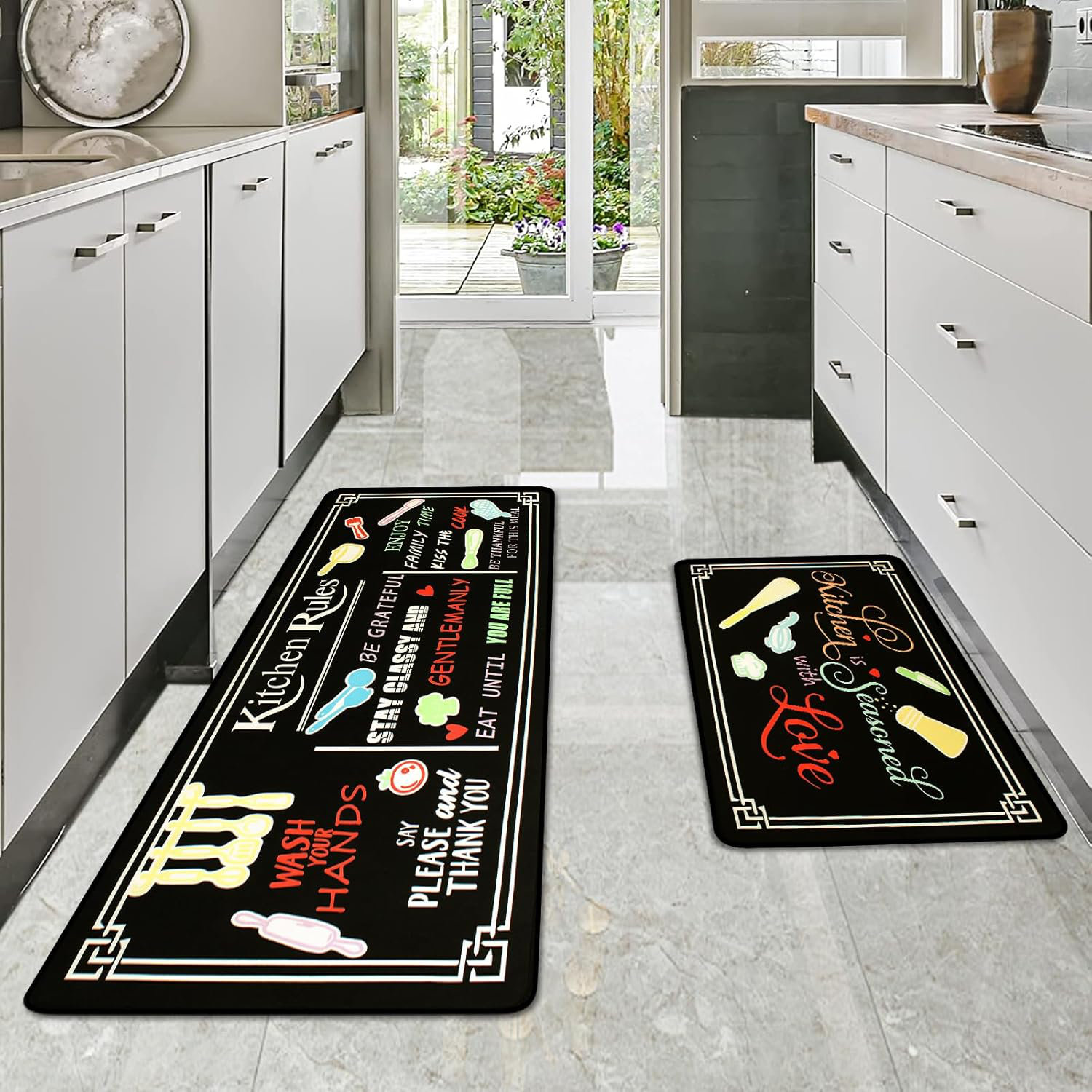 Trinx Black Kitchen Rugs,Non Skid Washable Kitchen mats,17"x 47"+17"x ...