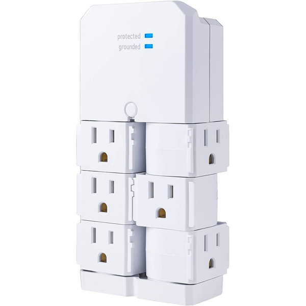 GE 6-Outlet Swivel Wall Tap with Surge Protection, 1080J, White, 37063 ...