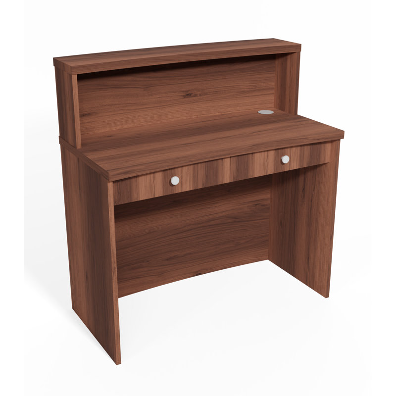 Inbox Zero Nasjah 47" Walnut Reception Desk w/Transaction Counter ...