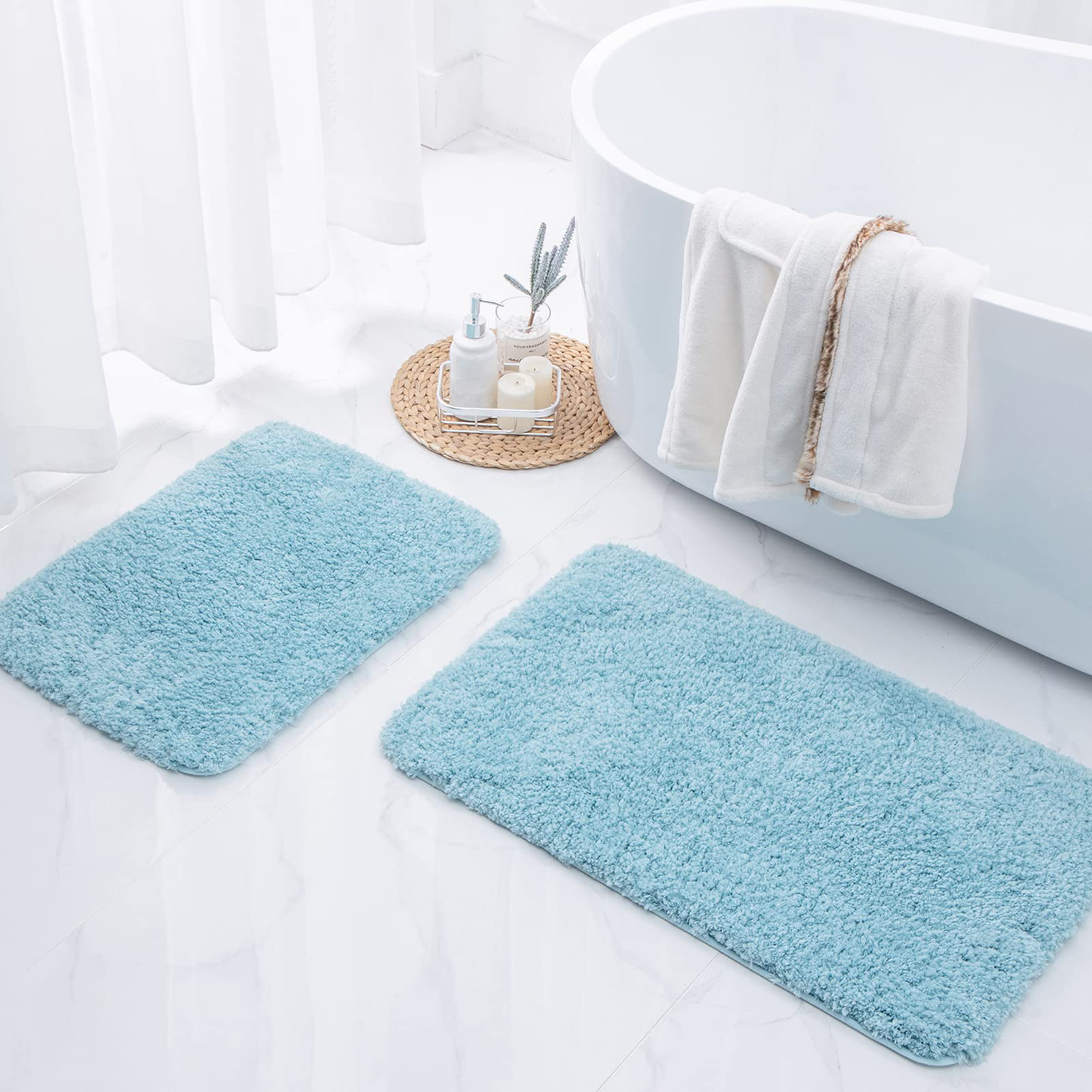 Latitude Run® 2-Piece Non-Slip Bathroom Rug Set, Plush Machine Washable ...