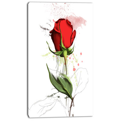 DesignArt 'Red Rose Hand-drawn Illustration' Painting Print on Wrapped ...