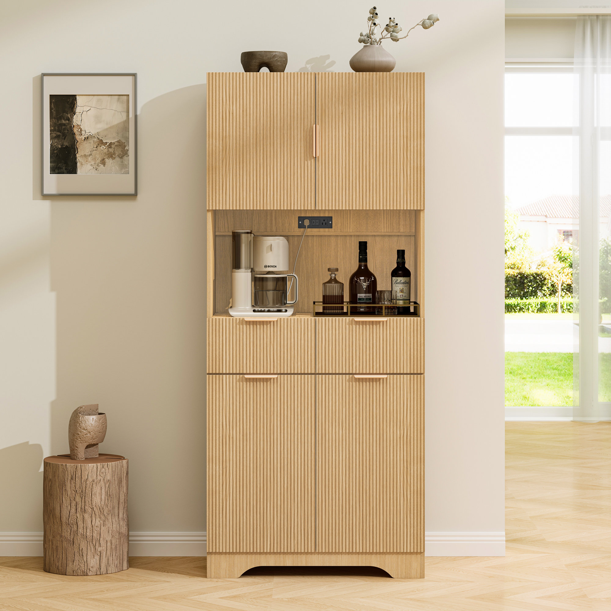 George Oliver 72.8” Kitchen Pantry Cabinet With 4 Fluted Doors 2 Fluted ...