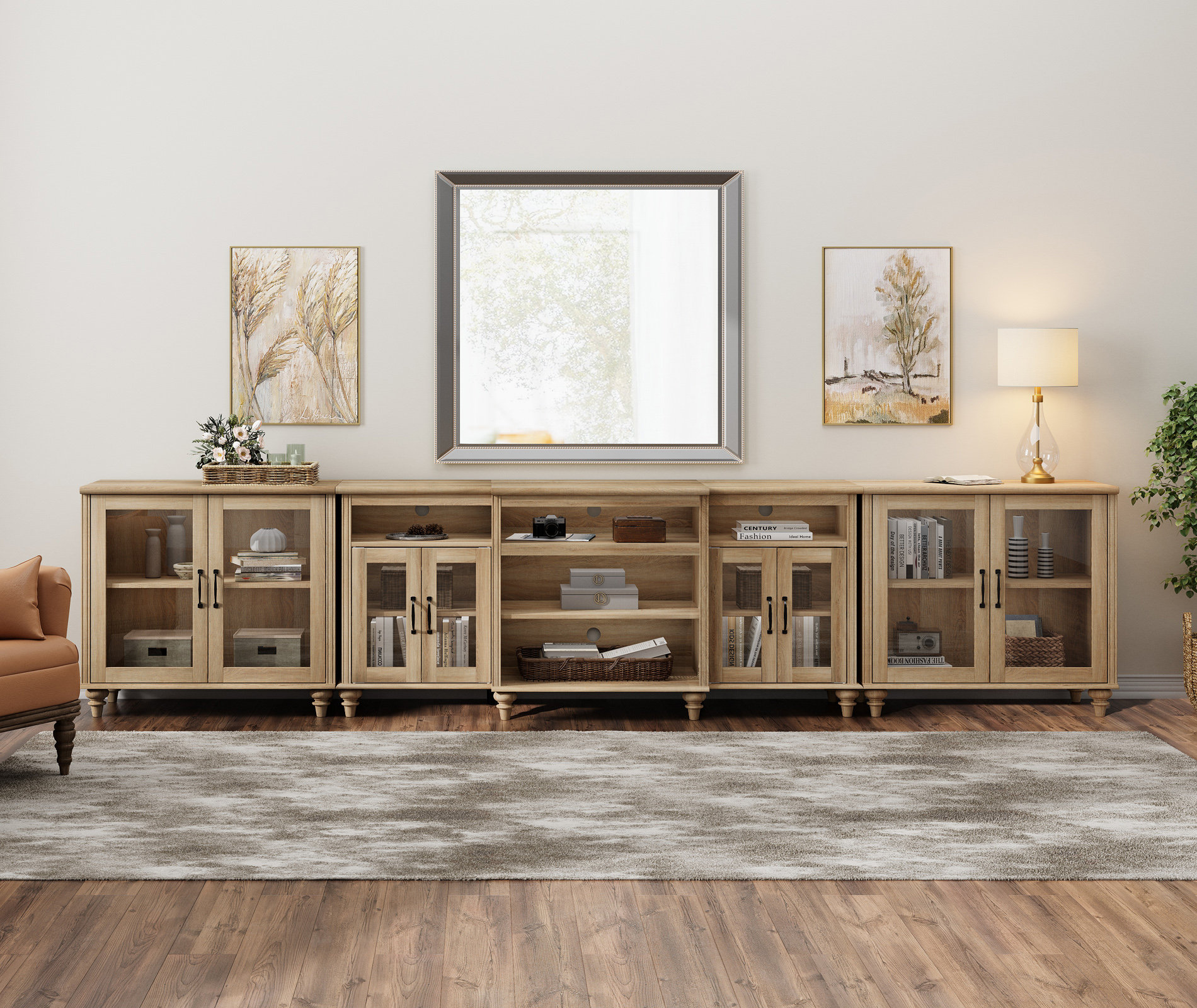 Canora Grey Buffet Cabinet With 8 Glass Doors, Large Coffee Bar Tables ...