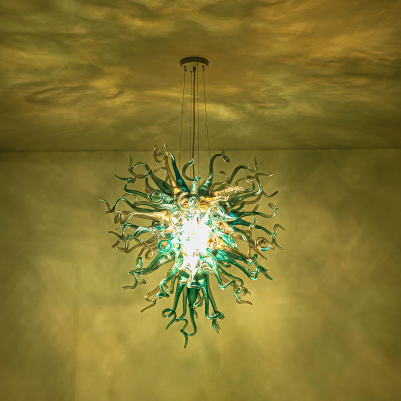 AYEBL Elegant Blue Tone Hand-blown Glass Chandelier, Ceiling Light ...