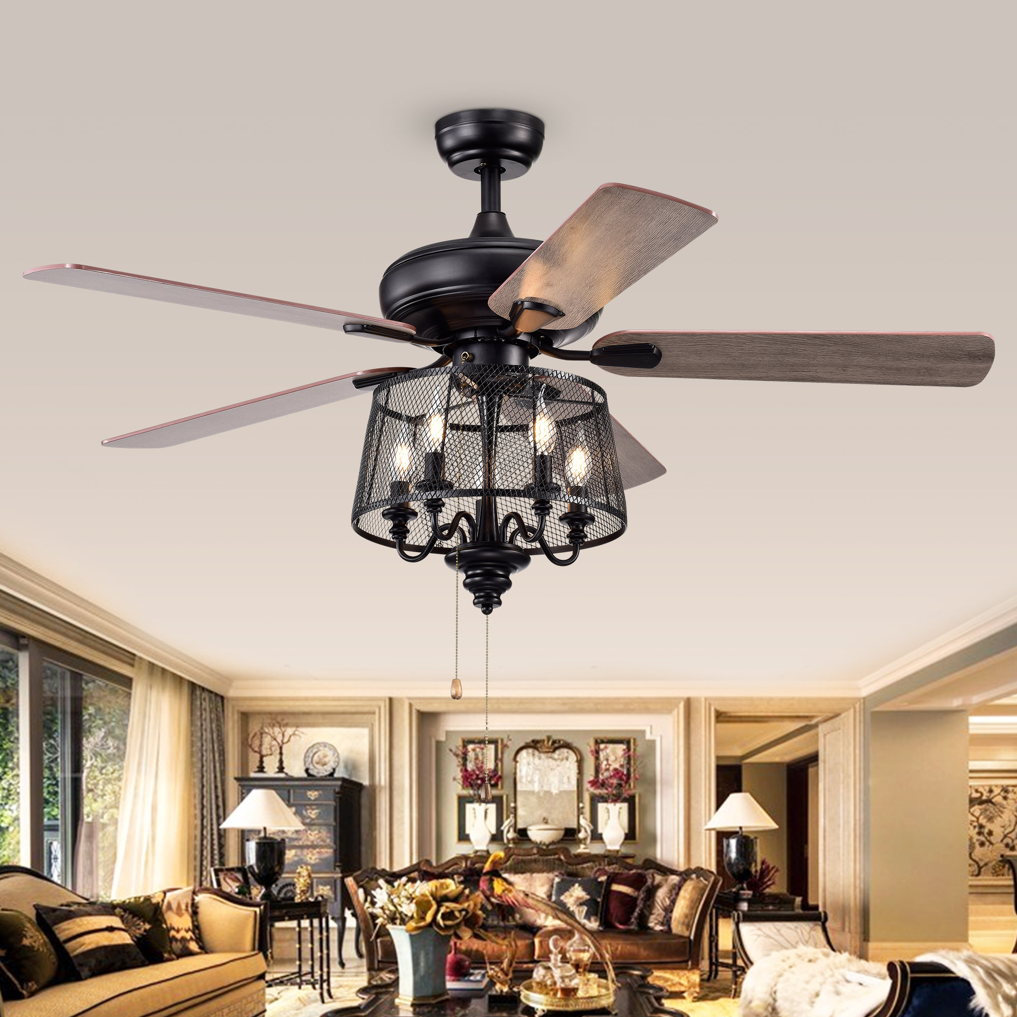 Red Barrel Studio® Balf 5 - Blade Chandelier Ceiling Fan with Pull ...
