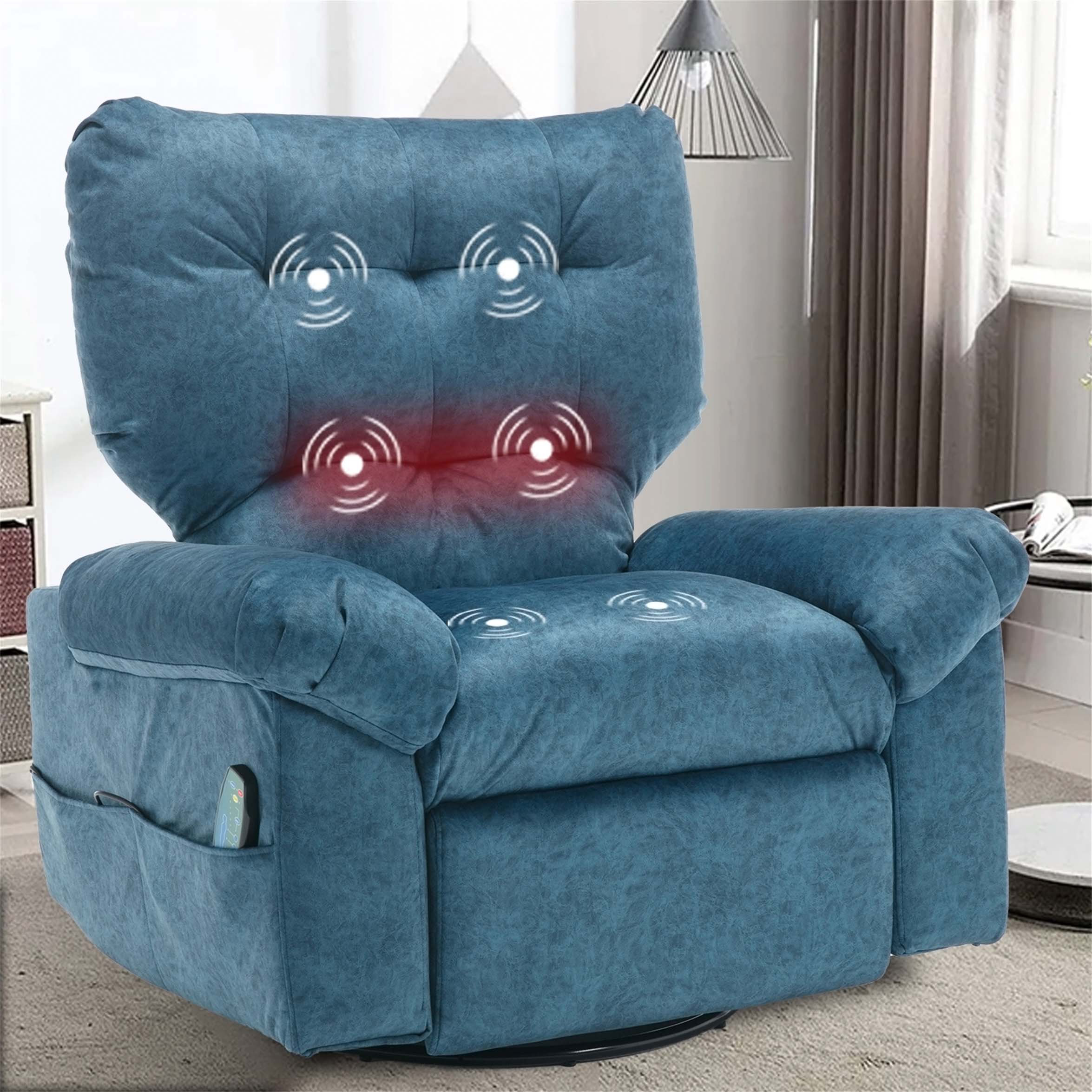 Lark Manor Recliner Chair with Massage and Heat, 360 °Swivel Fabric ...