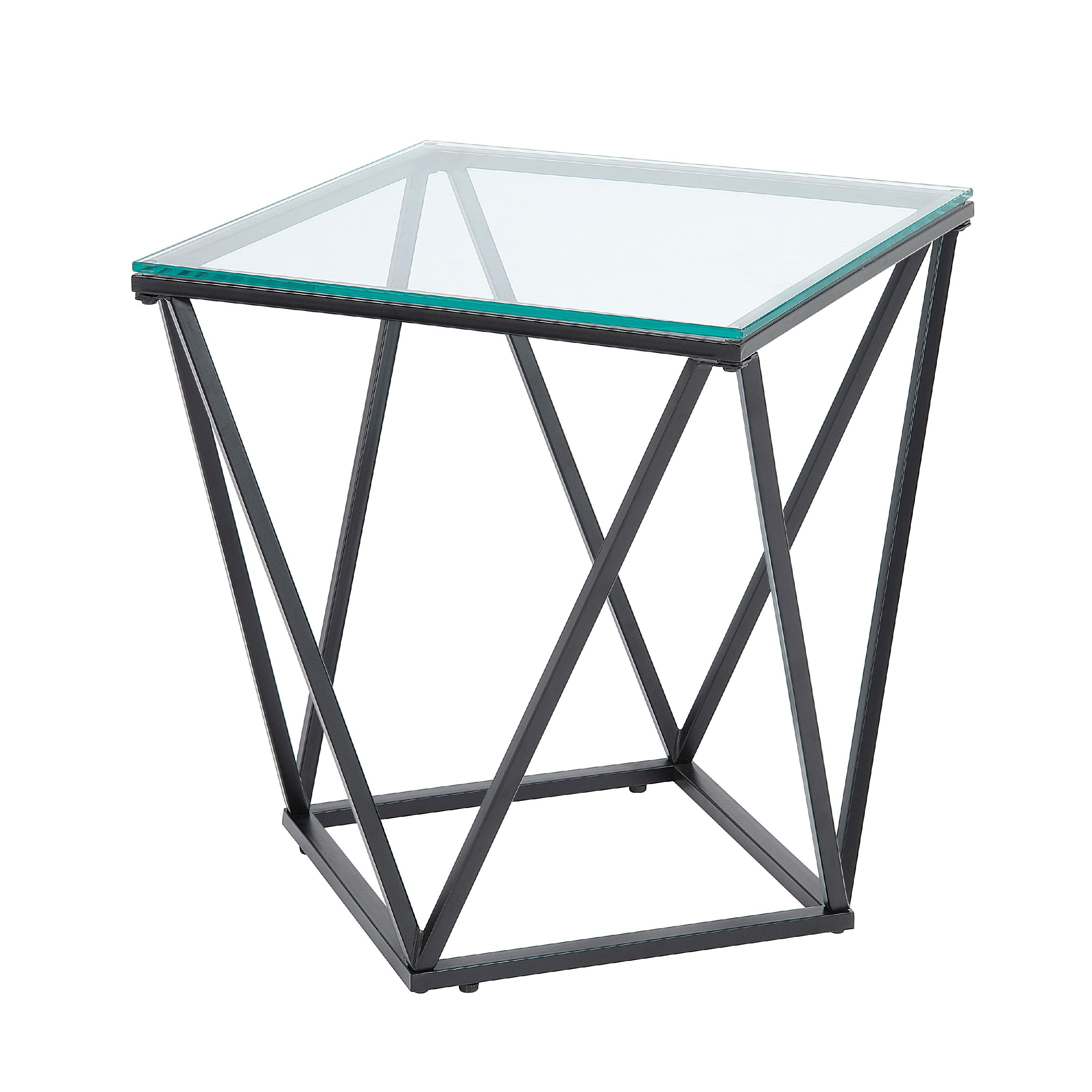 Benjara Lucas Side End Table, Clear Glass Top, Geometric Frame, Black ...